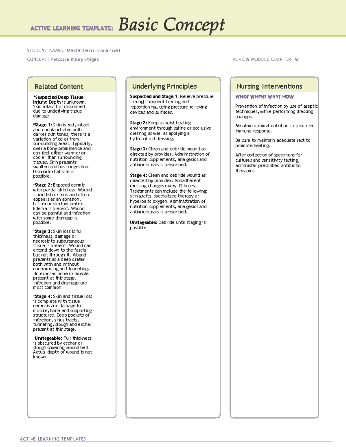 Pressure Injury Stages Review - Basic Concept Template #1 - Studocu