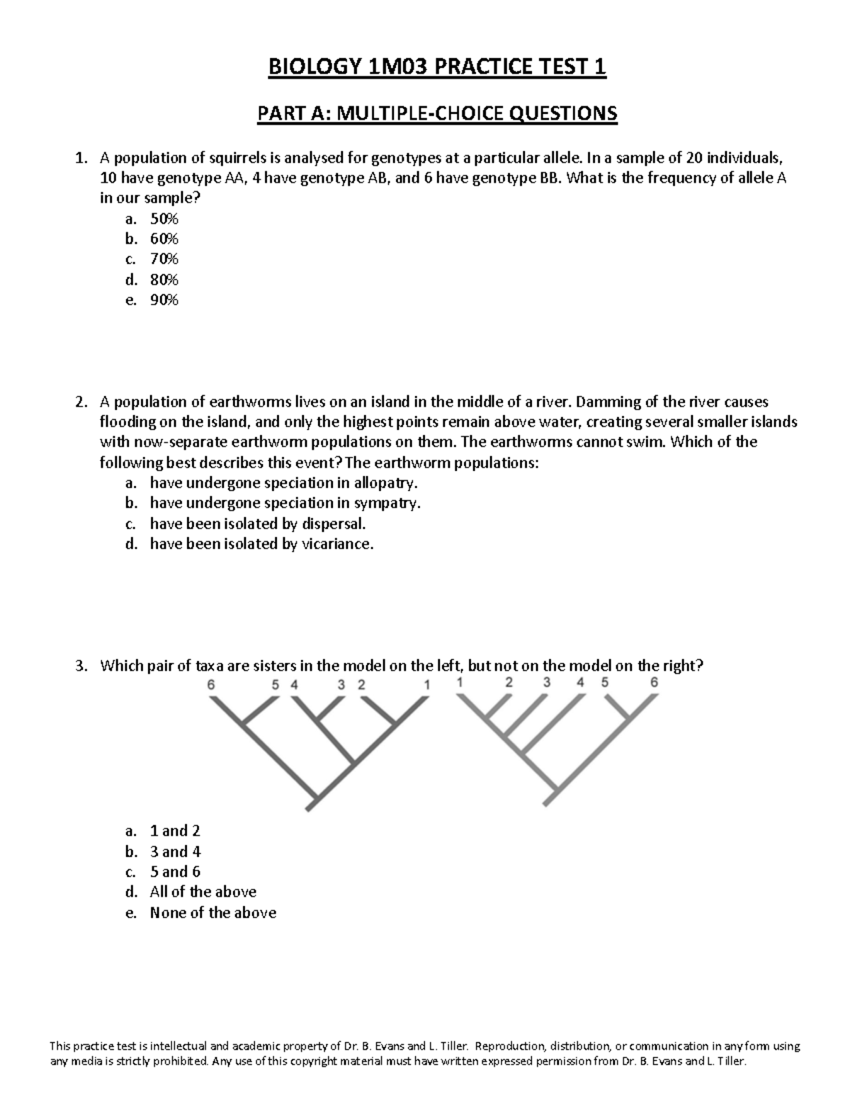 Bio1M03 F2022 Practice Test 1: Biology Concepts and Questions - Studocu