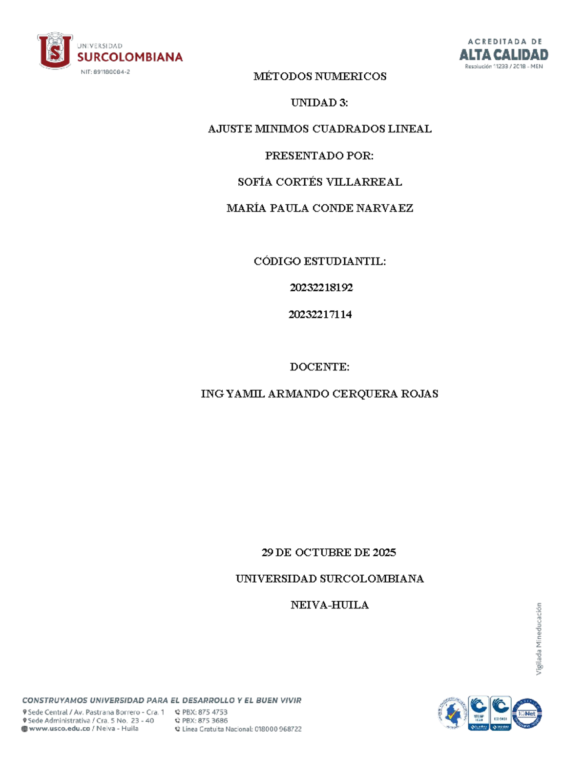 Métodos Numéricos: Ajuste Mínimos Cuadrados Lineal - Unidad 3 ...