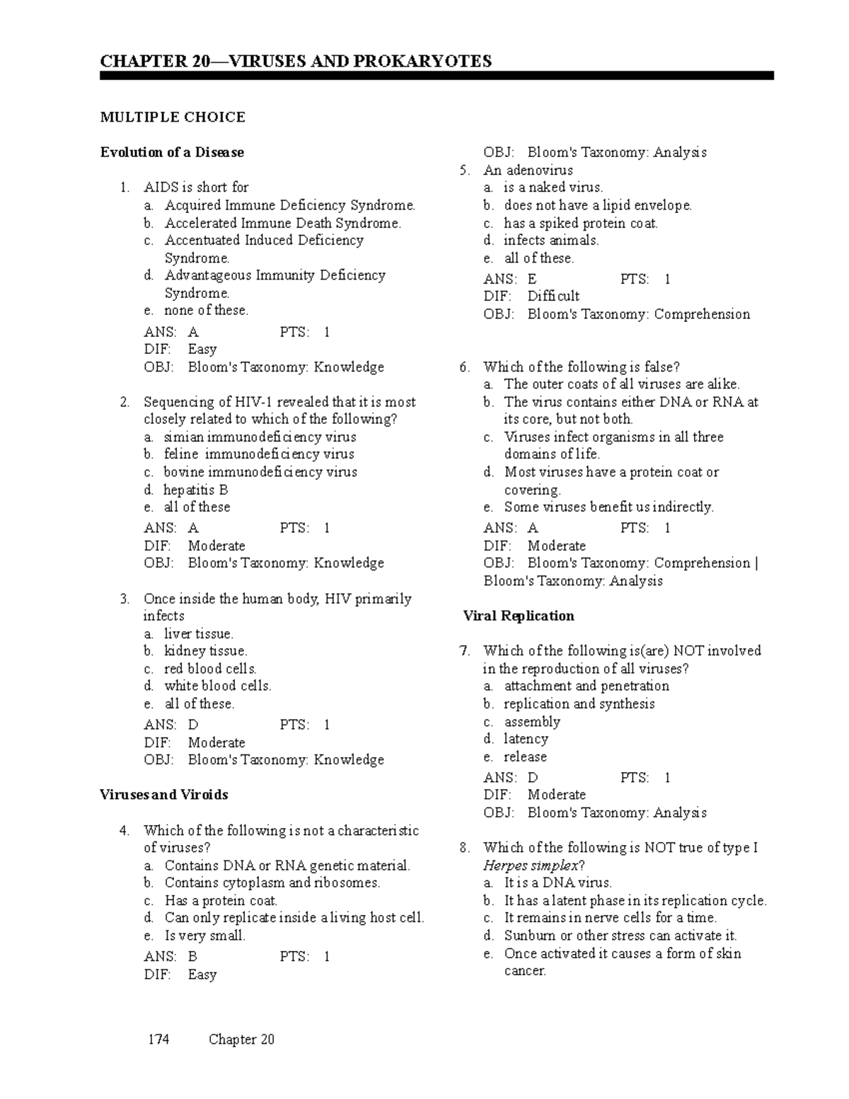 UDL 13e TB Chapter 20 - testbank questions for bio - CHAPTER 20—VIRUSES ...