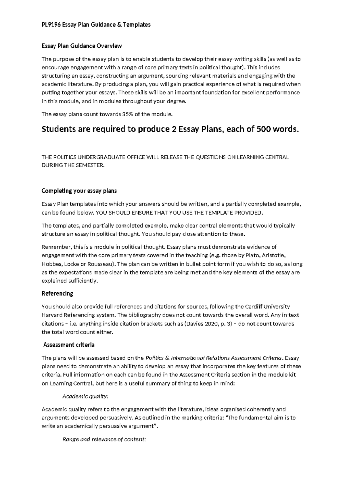 IPT Essay Plan Guidance: Templates & Evaluation Criteria - Studocu