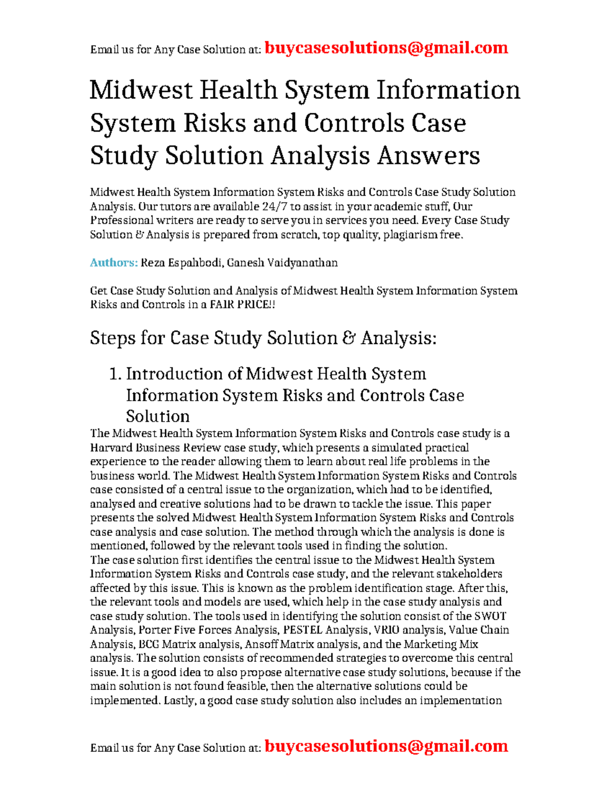 Midwest Health System IS Risks & Controls Case Study Solution Analysis ...