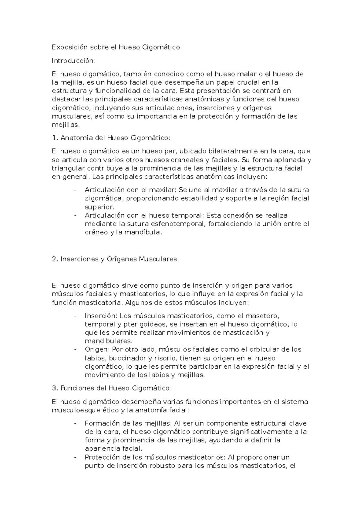 Exposición sobre la Anatomía y Funciones del Hueso Cigomático - Studocu