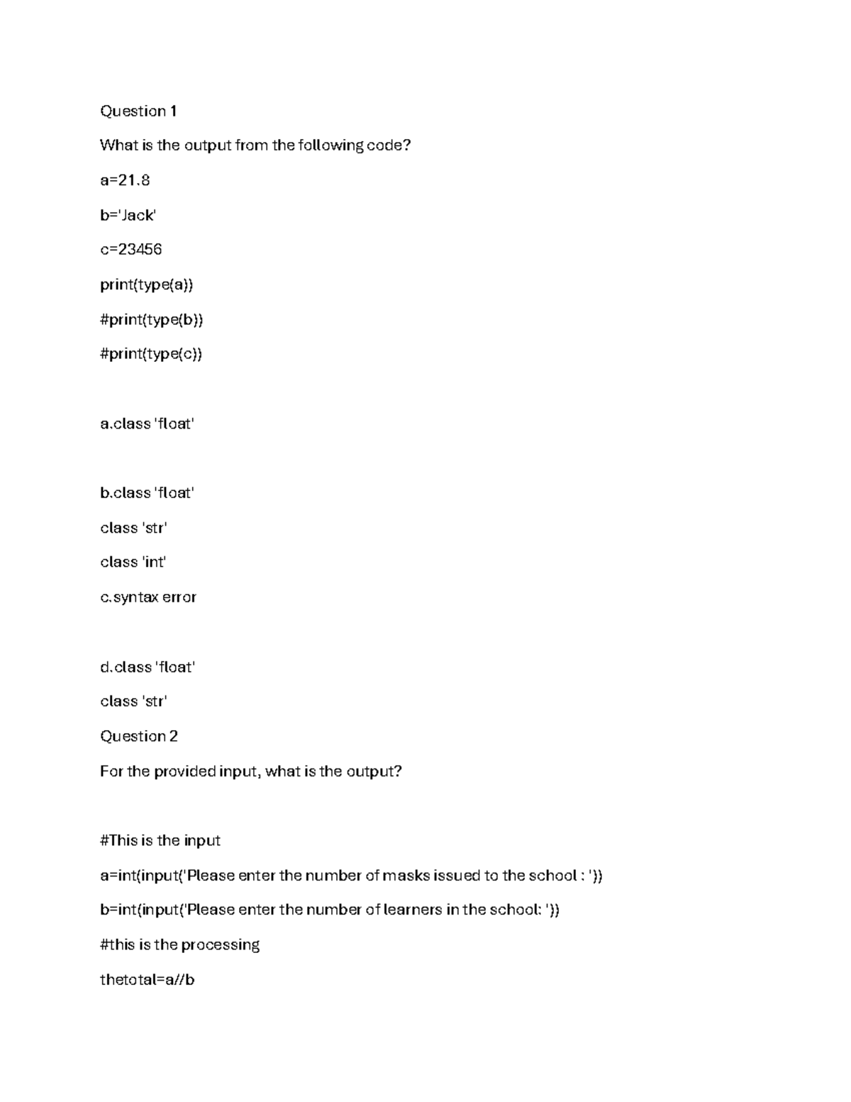 INF1511 Assignment 1: Programming Output Questions and Errors - Studocu
