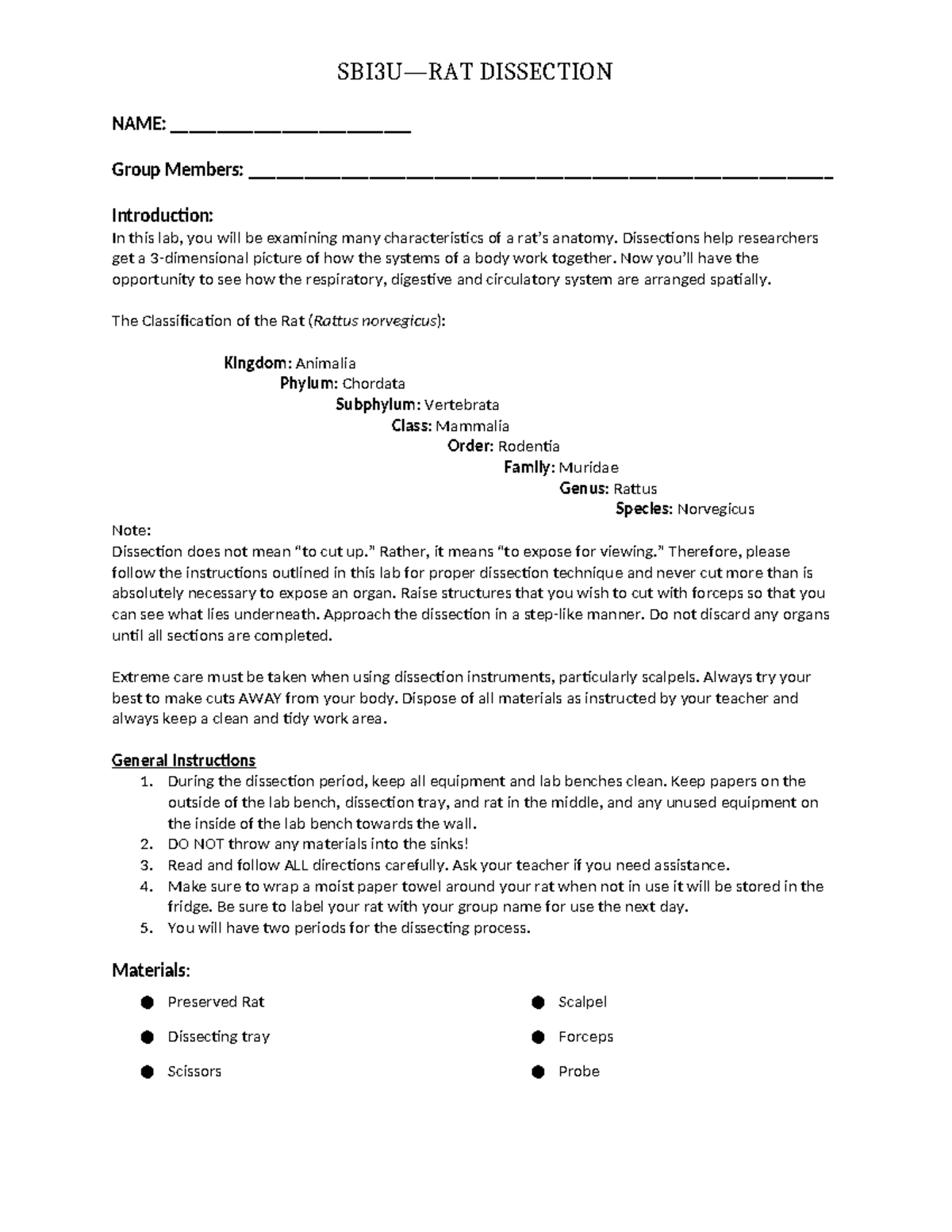 Rat Dissection Lab Guide - Sem 1 2022-2023 - Studocu