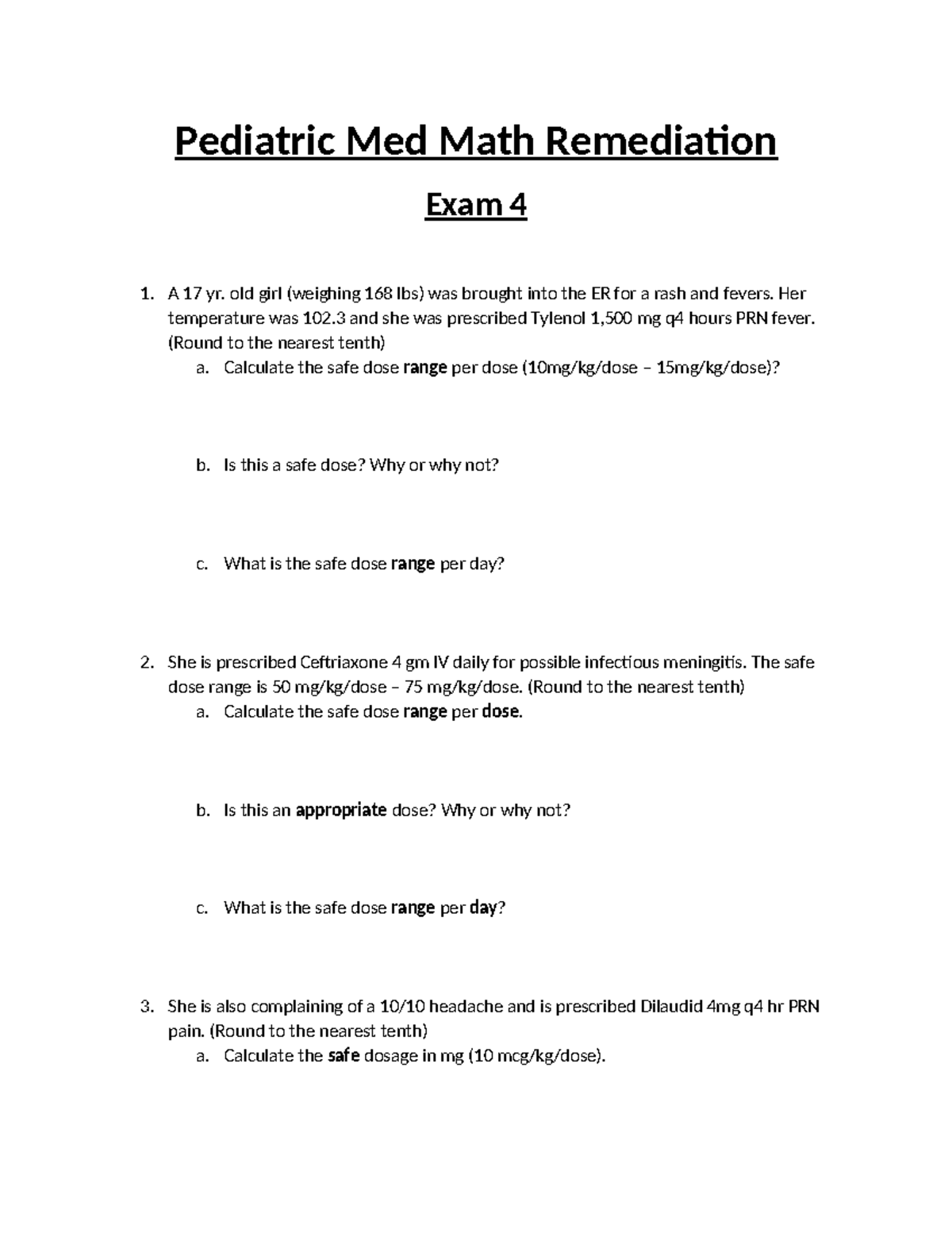 Exam 4 - Med Math Remediation (Student) - Pediatric Med Math ...
