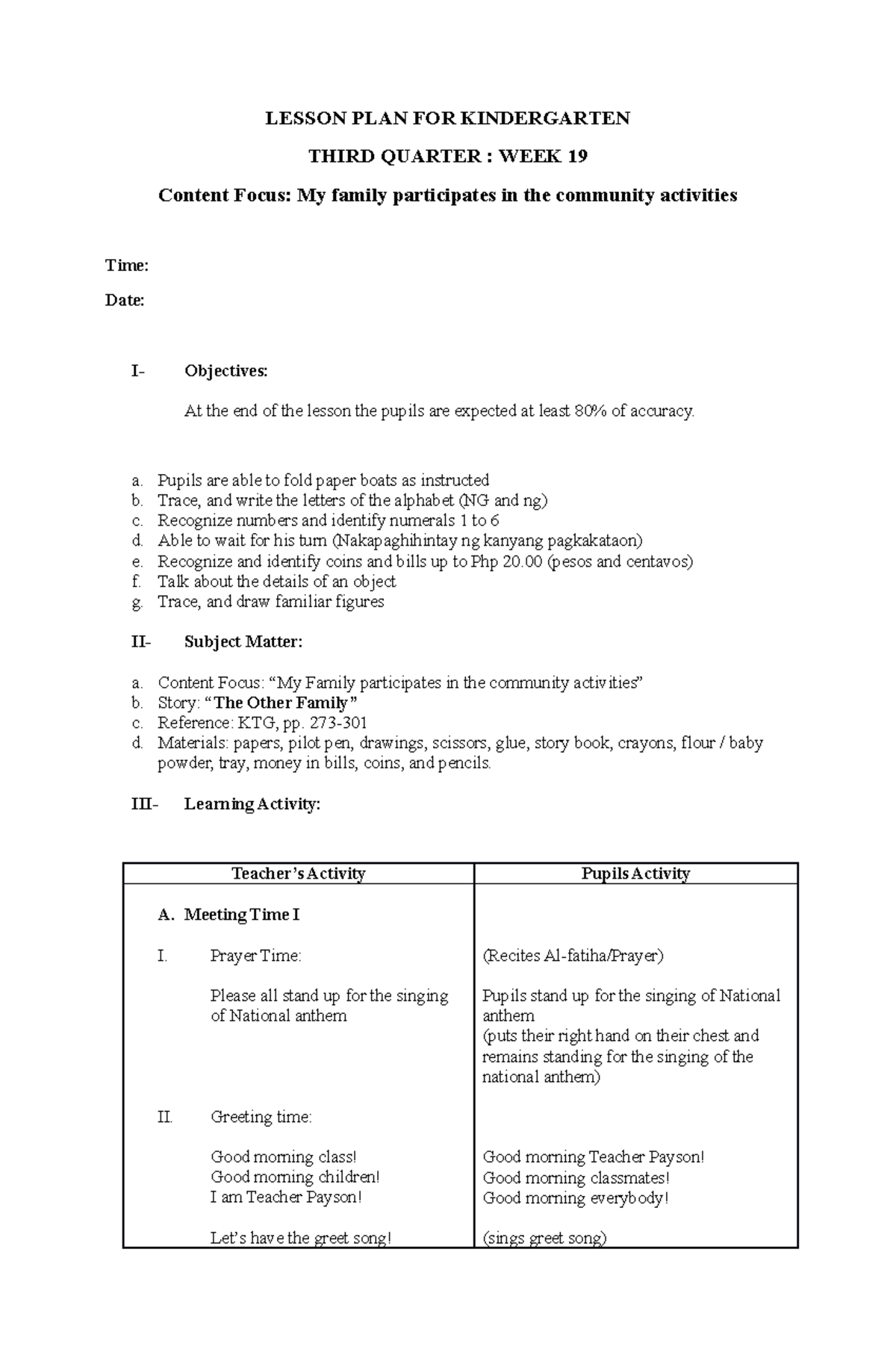 W19 Lesson Plan: Engaging Kindergarten Activities for Community ...