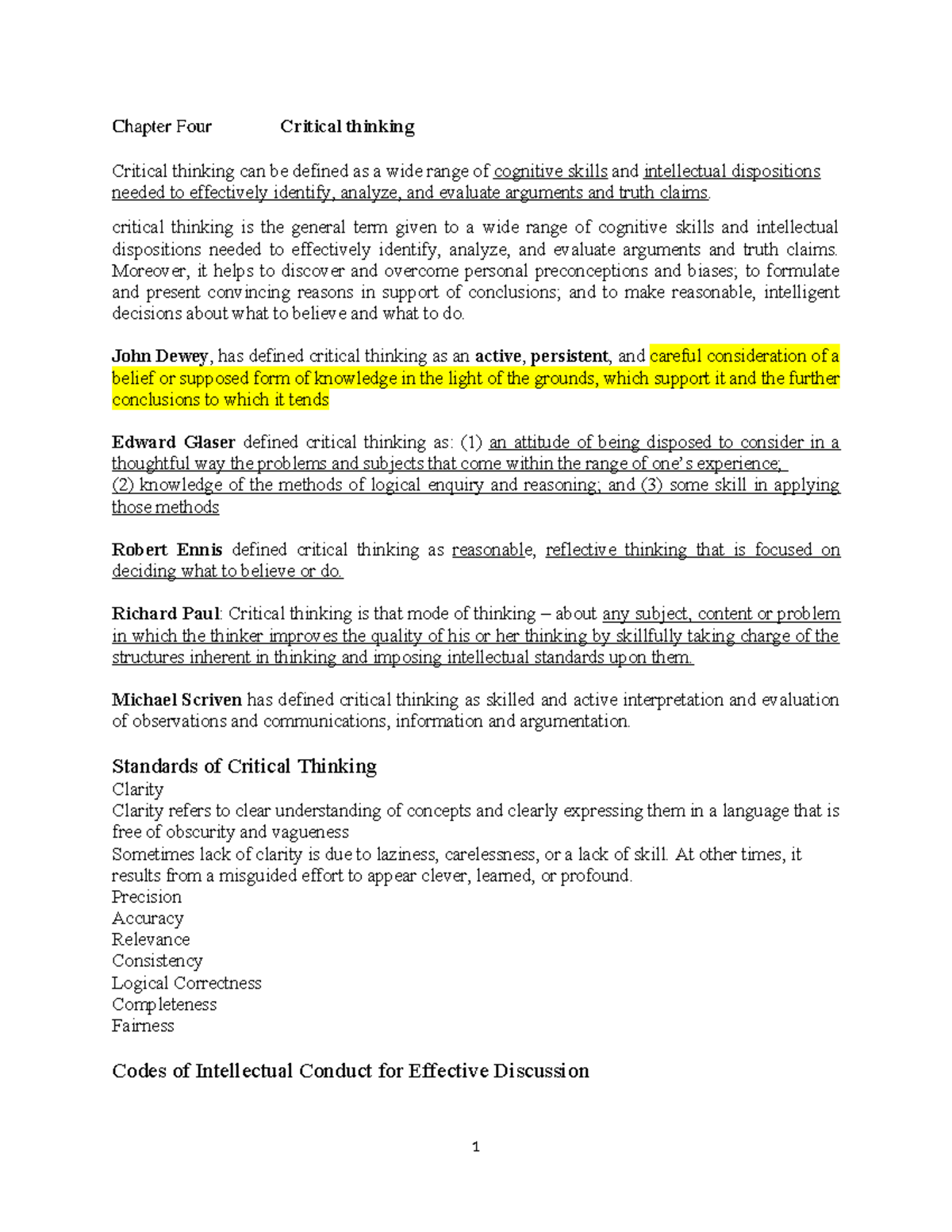 Critical Thinking Concepts - Chapter 4 Overview - Studocu