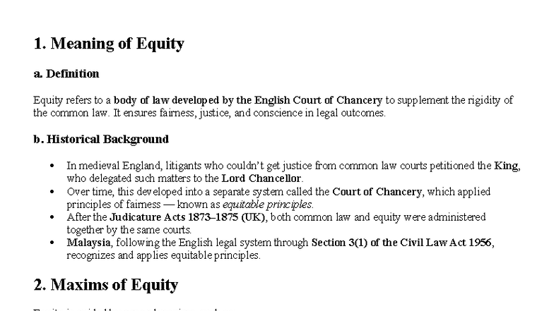 1 - Equity and Trusts Overview: Key Concepts and Principles - Studocu
