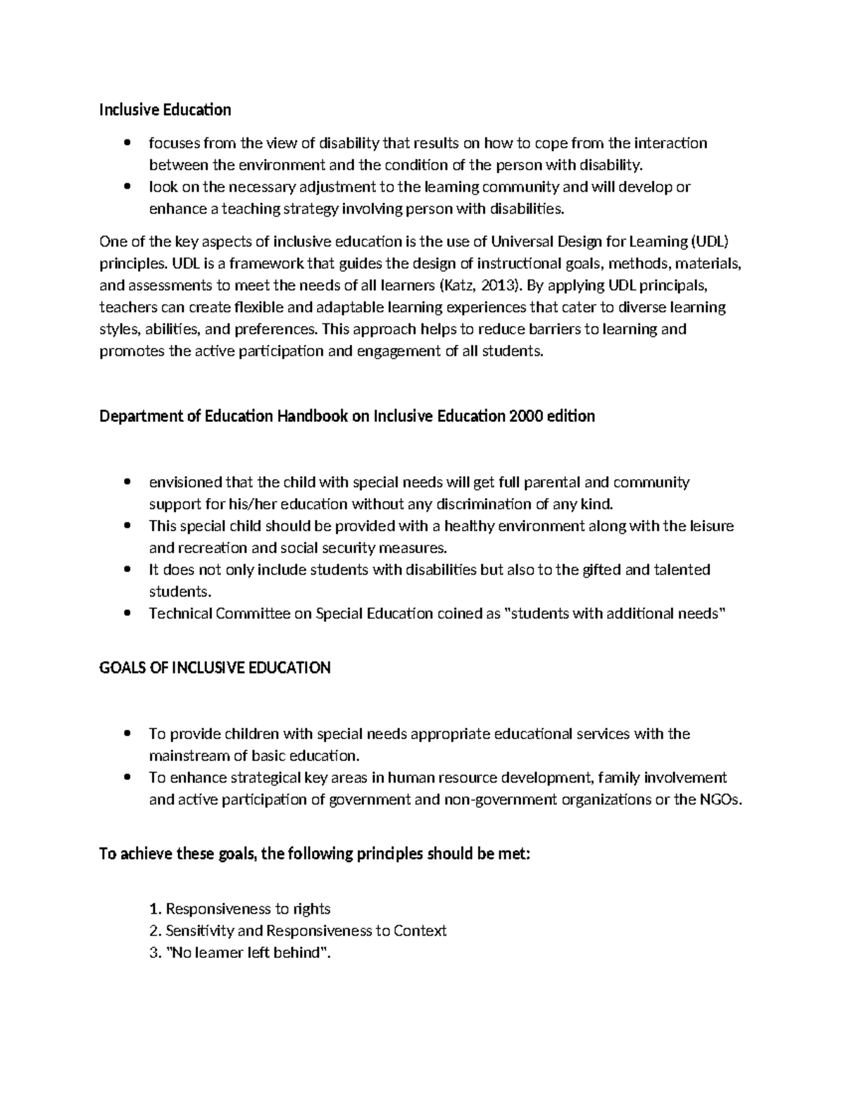 Inclusive Education Report: Strategies and UDL Principles - Studocu