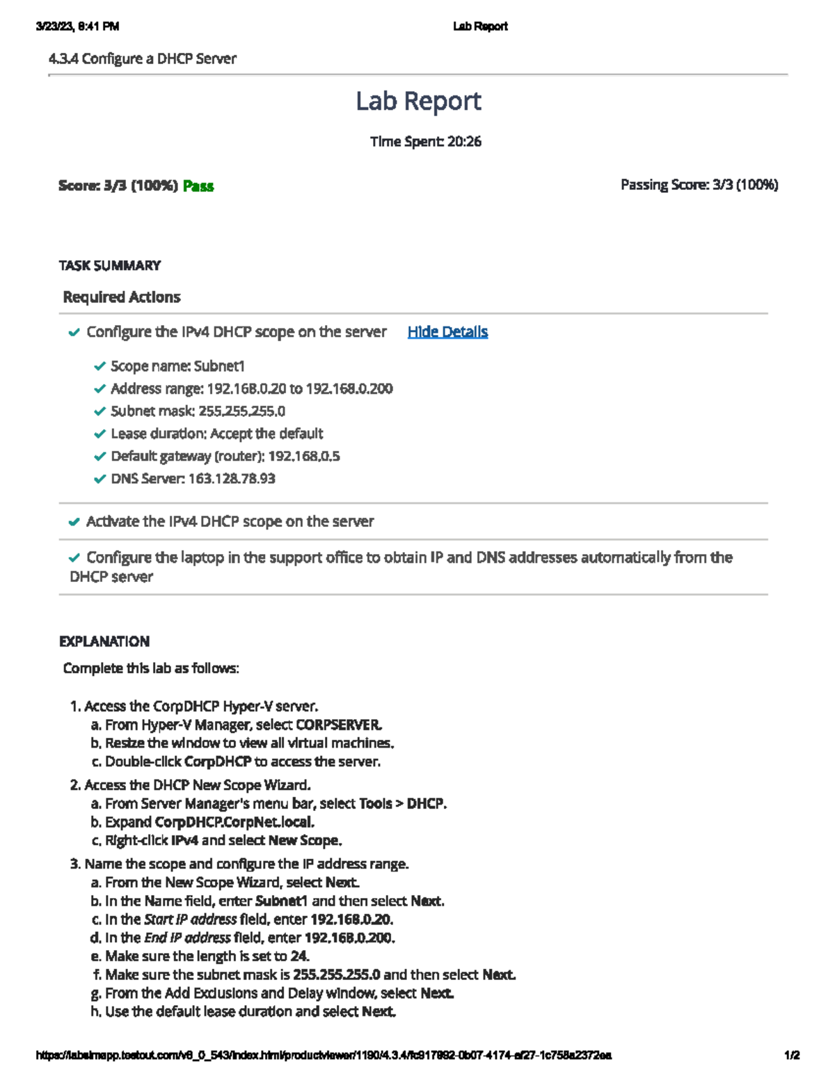 434 Configure A Dhcp Server 841 Pm Lab Report 43 Configure A Dhcp Server Lab Report Time