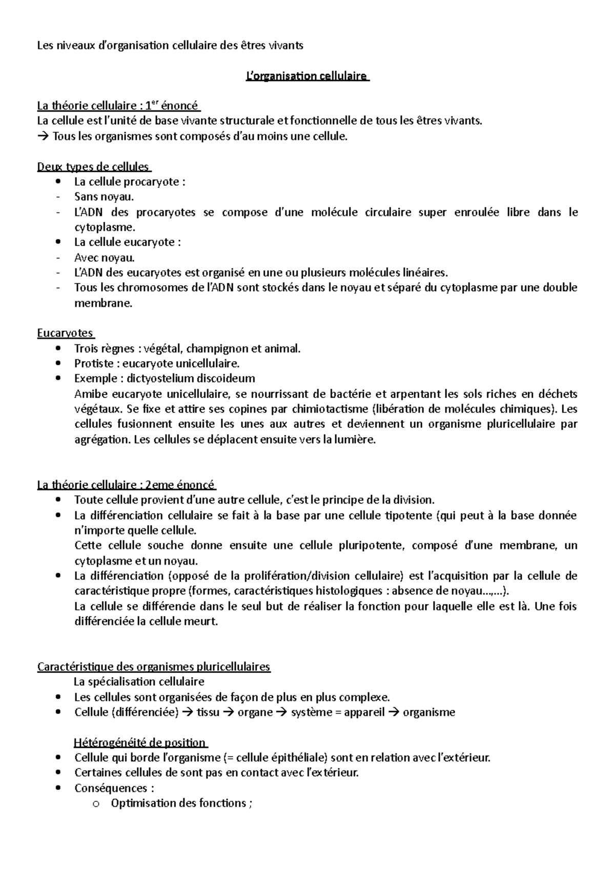 2 - L'organisation cellulaire des êtres vivants : Niveaux et théories ...