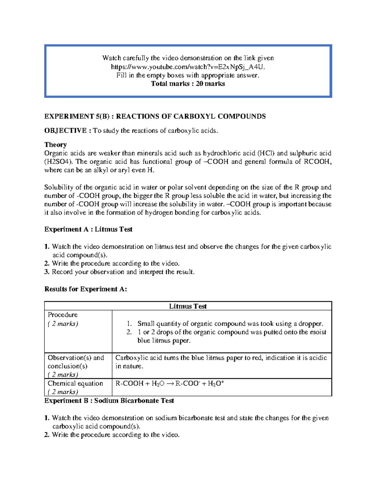 Chm413 Final Lab Report: Reactions of Carboxylic Acids - Studocu