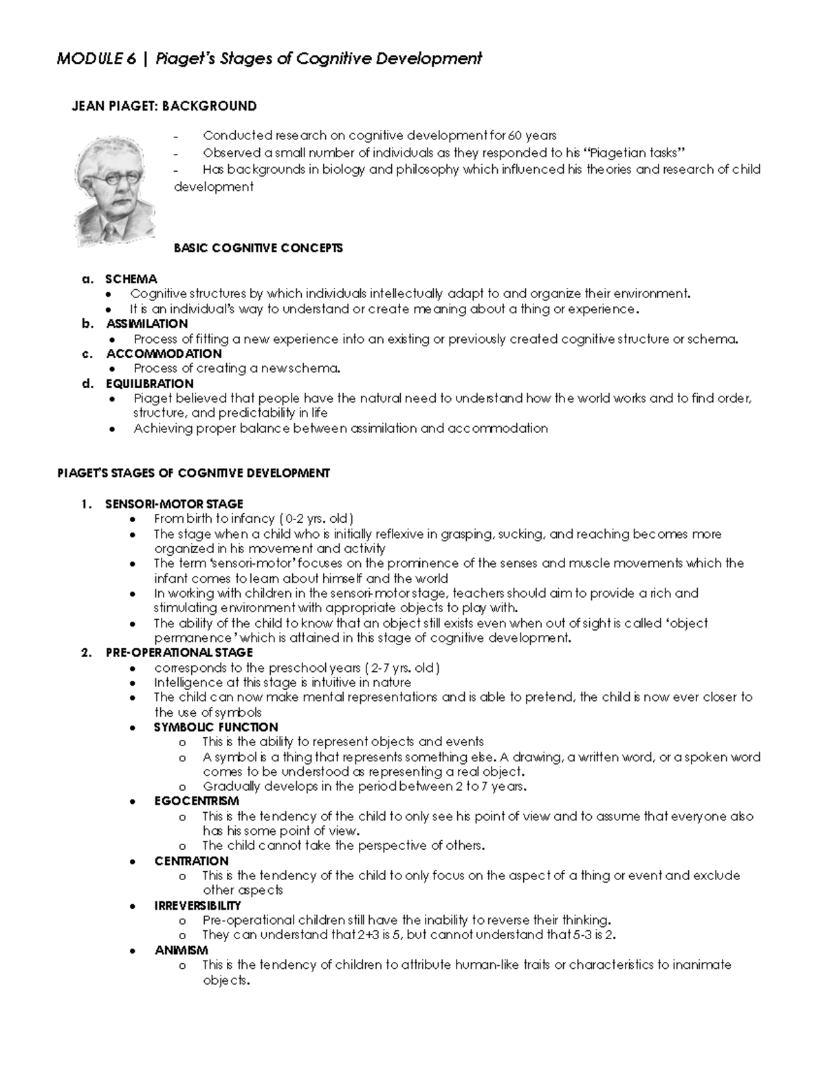 Module 6: Piaget’s Stages of Cognitive Dev. - Key Concepts & Overview ...