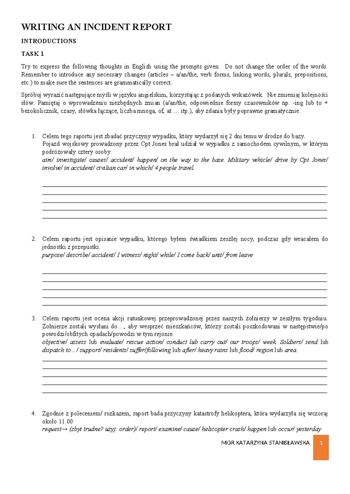 Incident Report Writing Guidelines for English Expression - Studocu