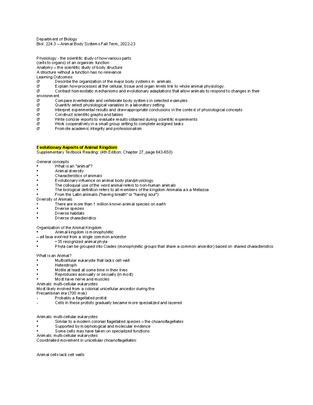 Bio224Word Only - until midterm - Department of Biology Biol. 224 ...