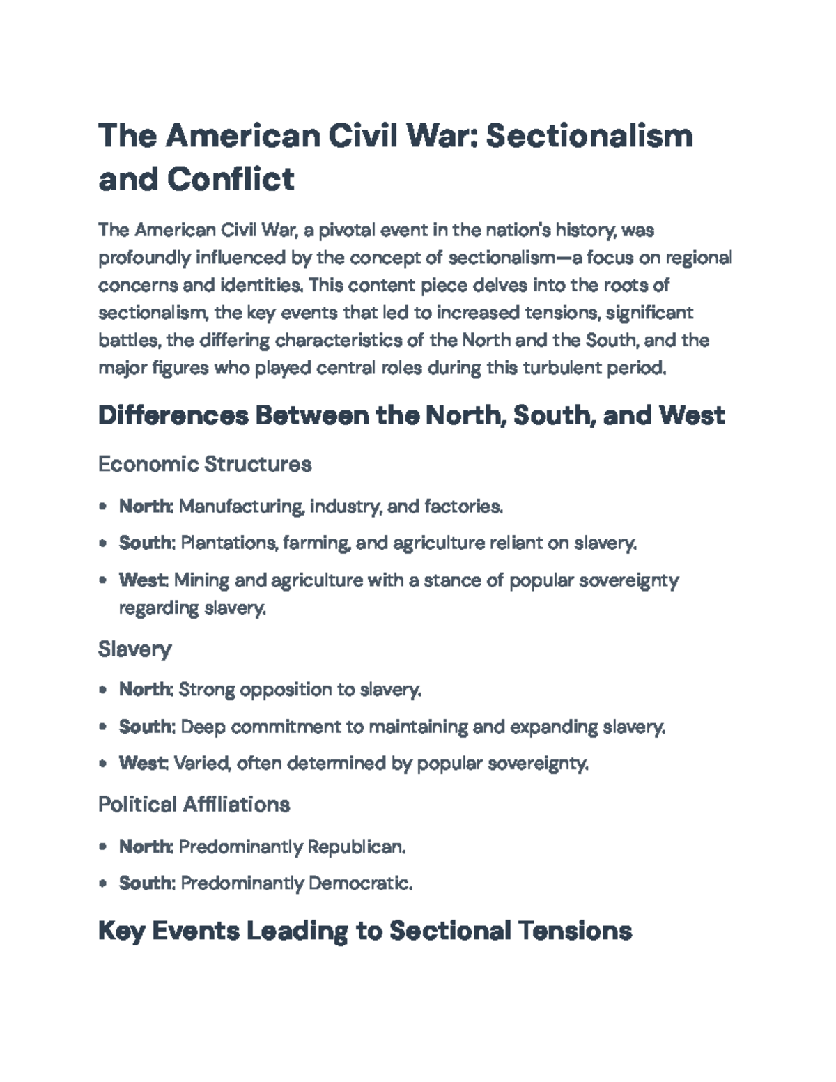 The American Civil War: Sectionalism, Causes, and Key Events - The ...