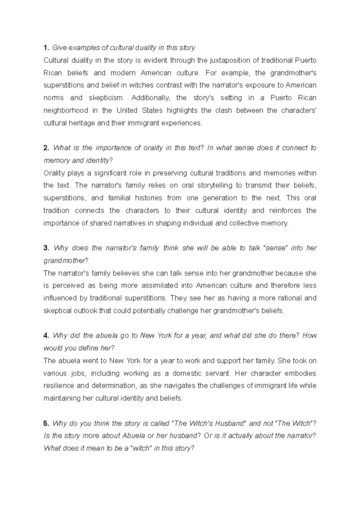 Cultural Duality and Orality in "The Witch’s Husband" Analysis - Studocu