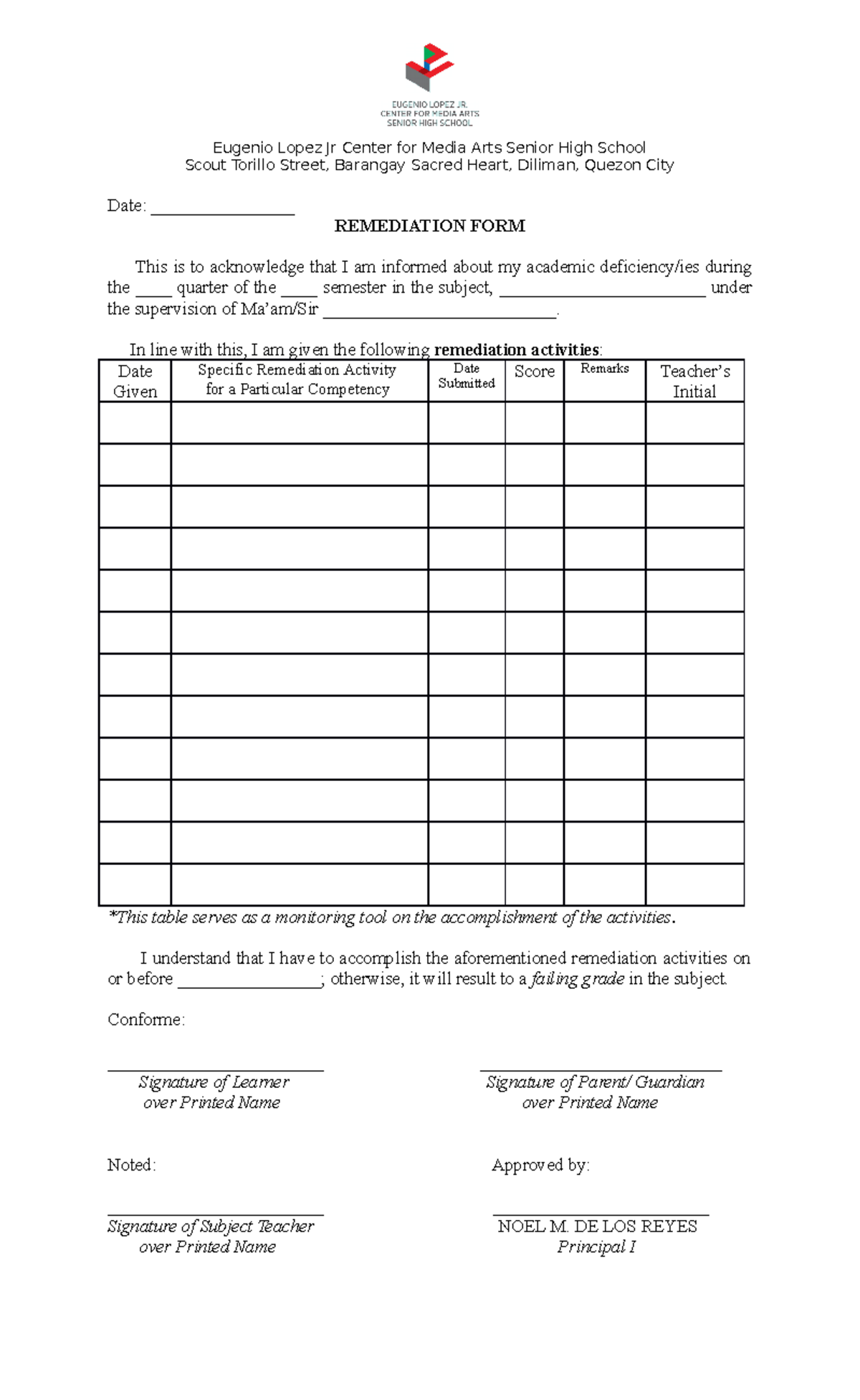 Remediation Form - Intervention Plan for Non-Participating Students ...