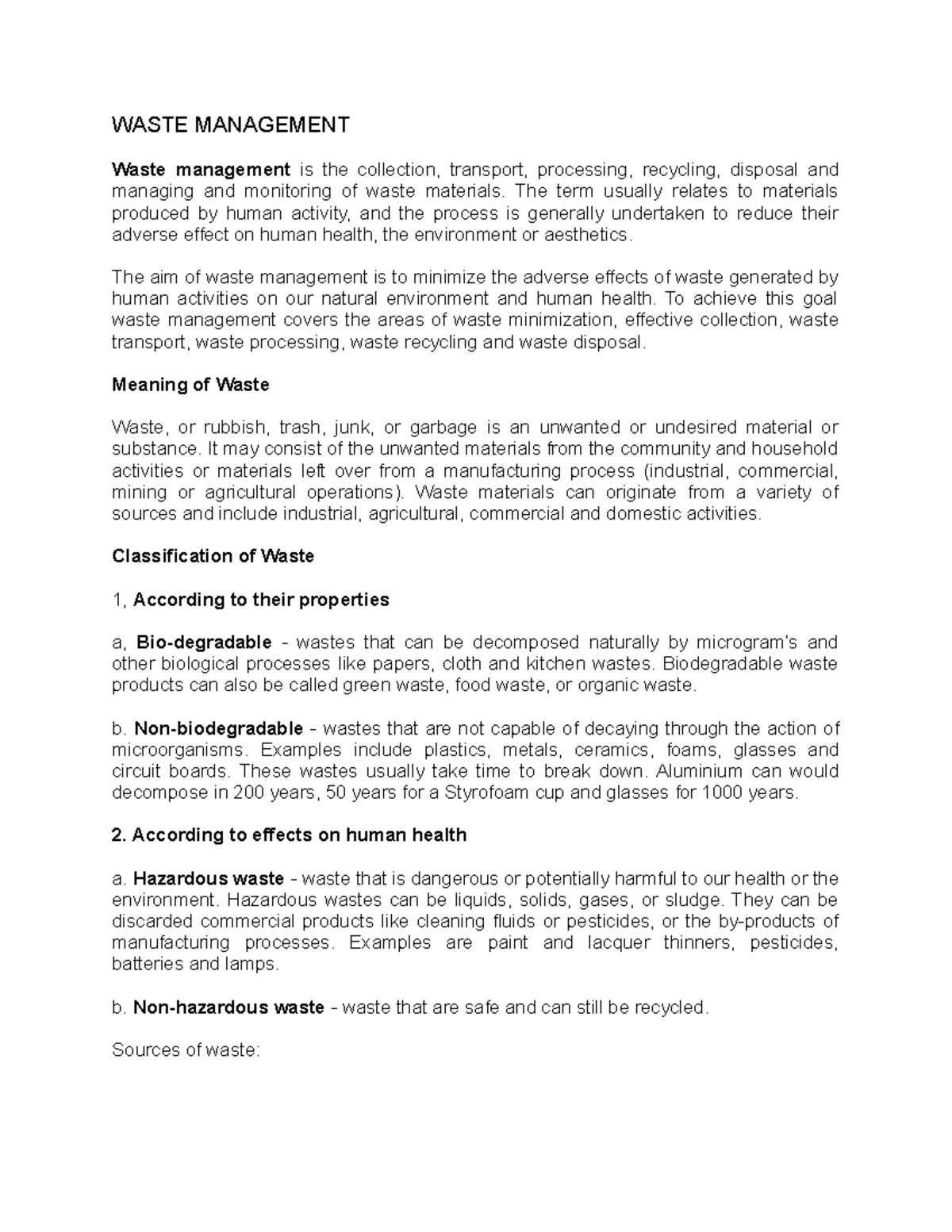 WASTE MANAGEMENT: Concepts, Techniques, & Solutions for Sustainability ...