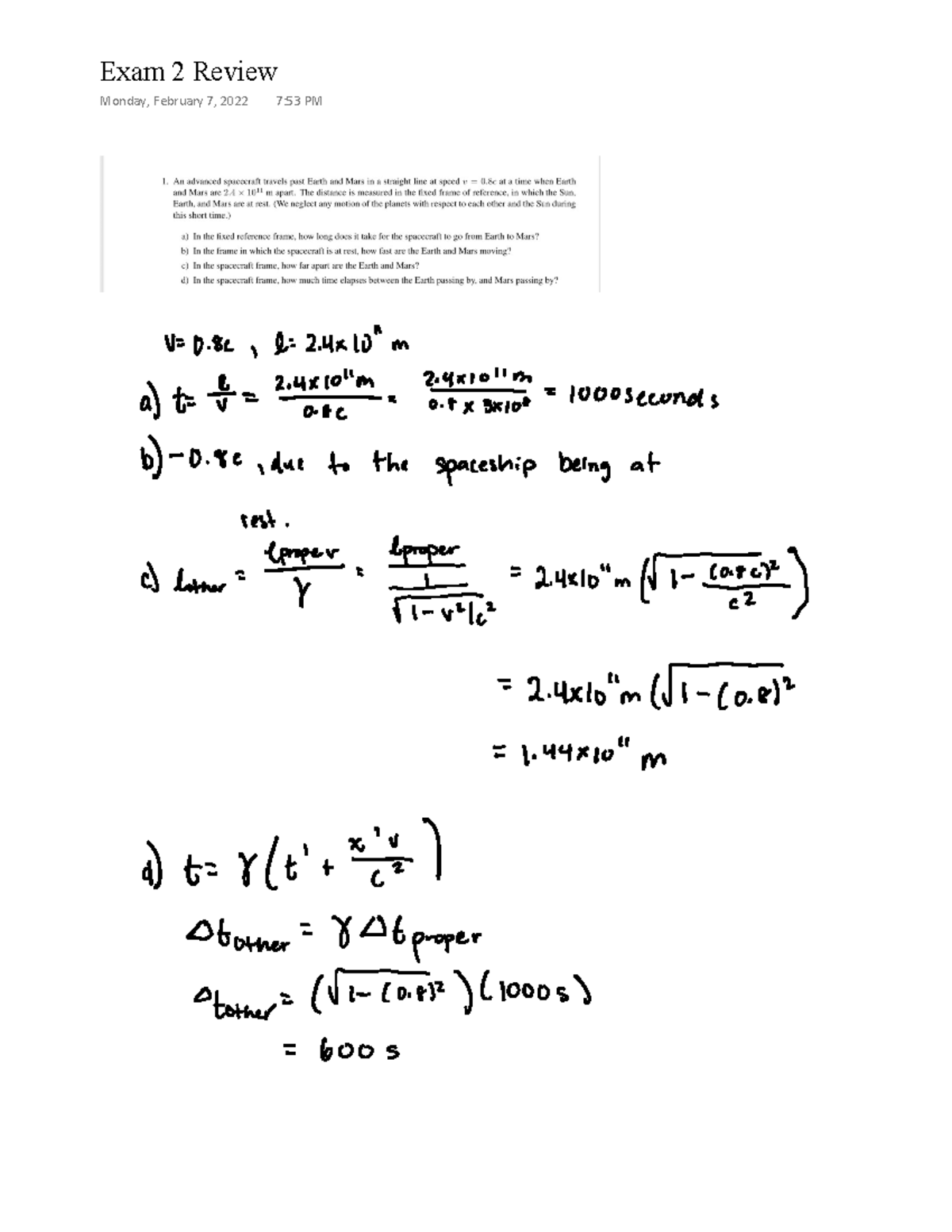 Exam 2 Review - Midterm Example Problems on Spacecraft & Light ...