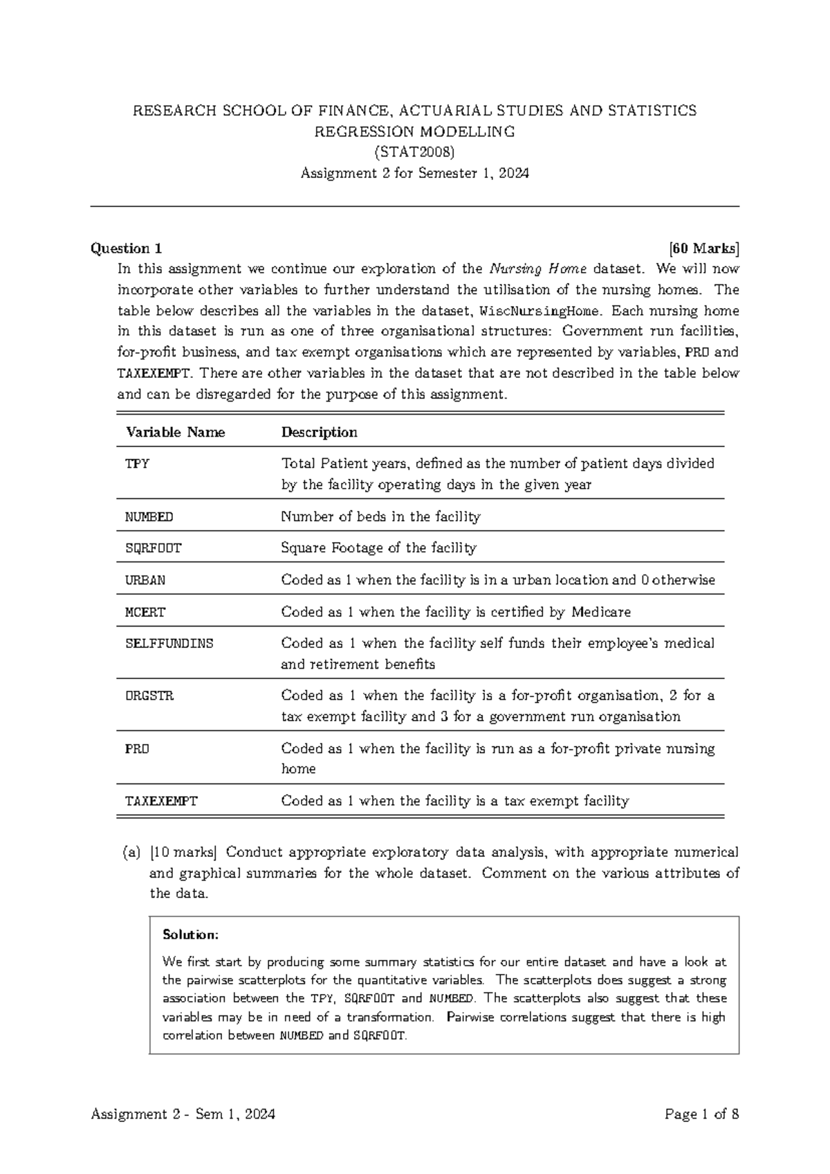 STAT2008 Assignment 2: Regression Modelling & Analysis Solutions - Studocu