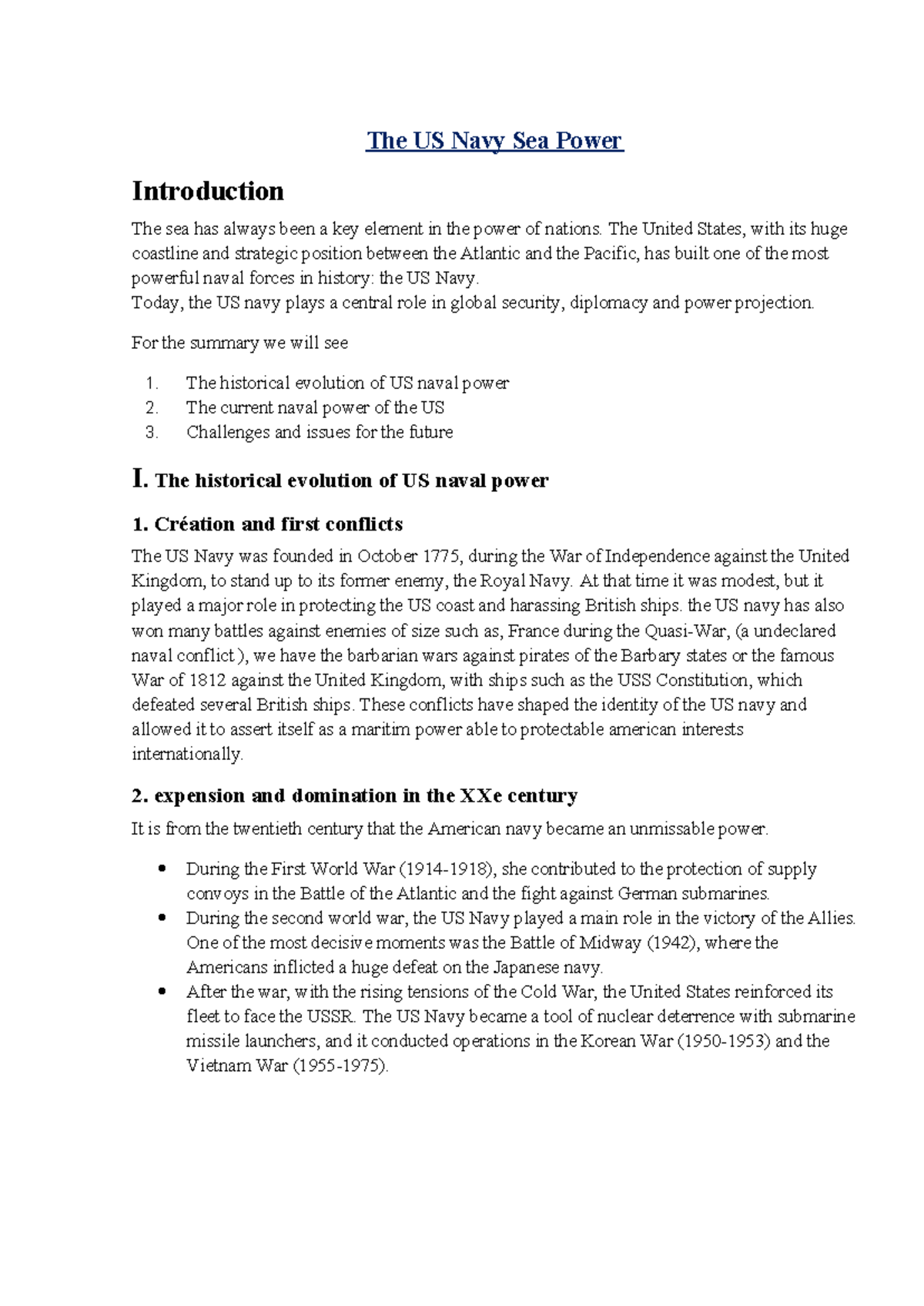 US Navy Sea Power: Historical Evolution & Current Challenges - Studocu