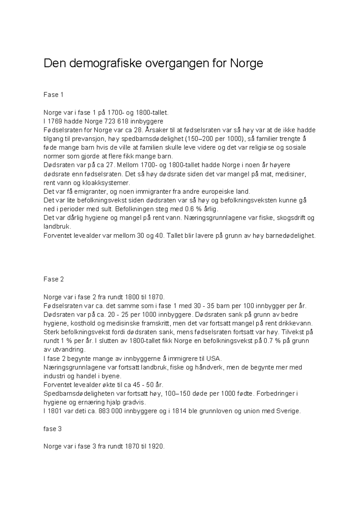 Den demografiske overgangen i Norge: Faser og utvikling (Fase 1-3 ...