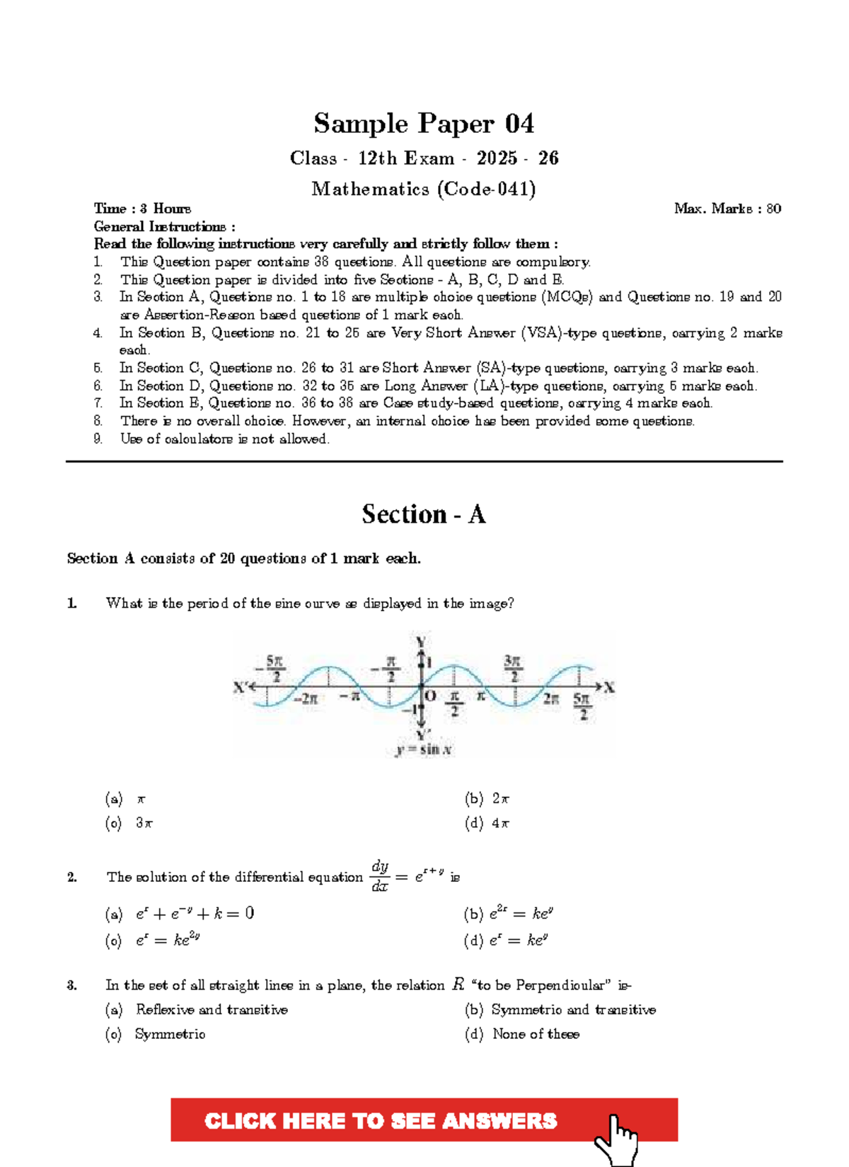 NODIA APP Sample Paper 04 Class 12 Mathematics Exam 2025-26 - Studocu