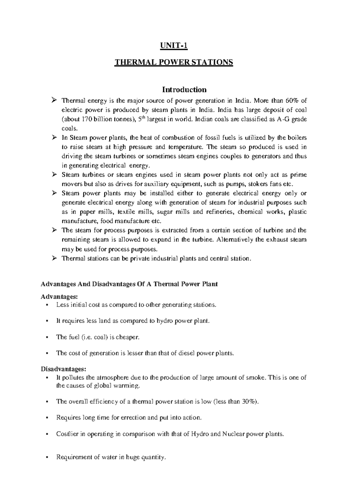 Thermal Power Plant Lecture Notes: Overview of Steam Power Stations ...