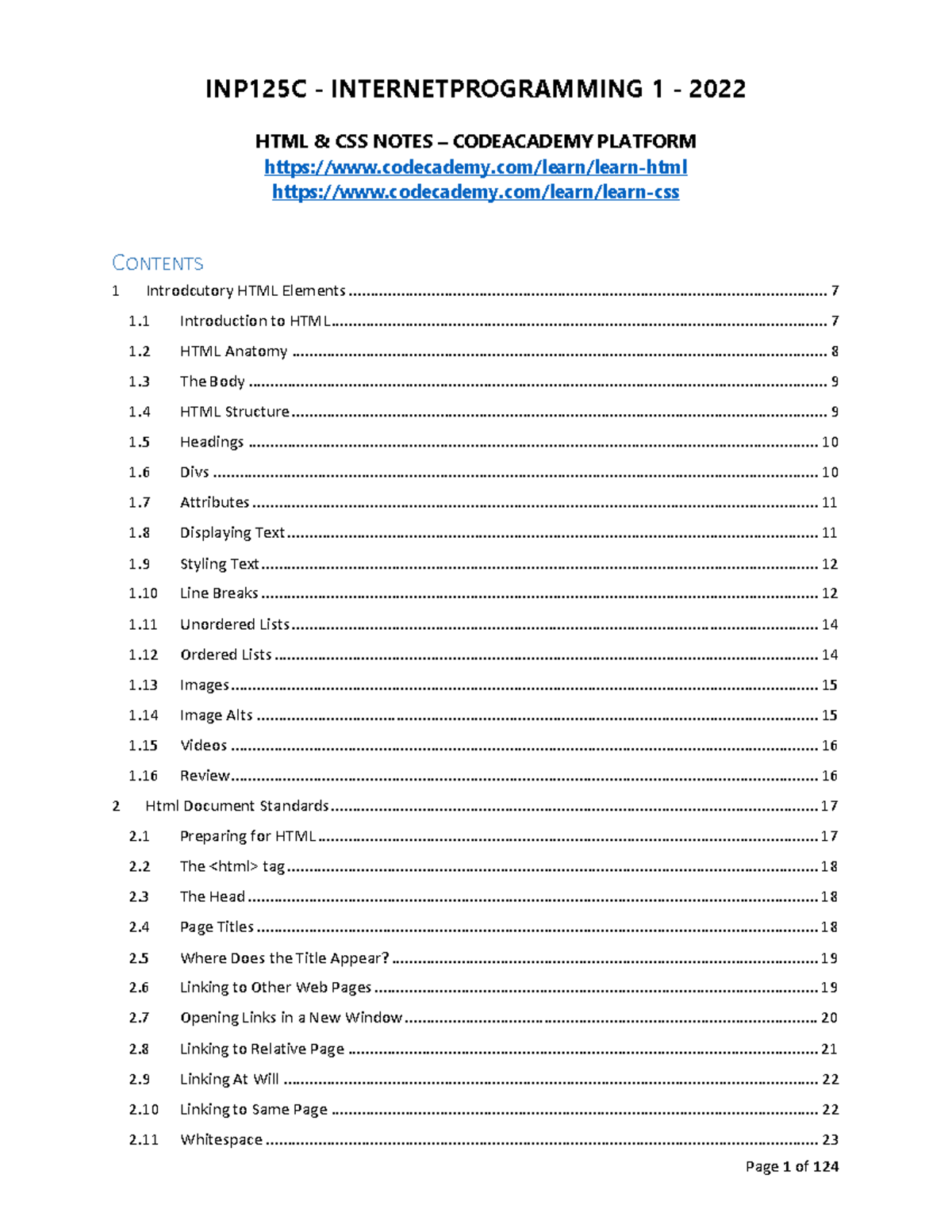 INP125C Internet Programming 1: HTML & CSS Notes (2022) - Studocu