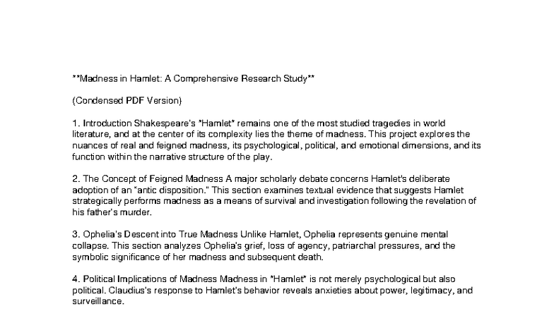 Hamlet (ENG 101): Exploring Madness in Shakespeare's Tragedy - Studocu