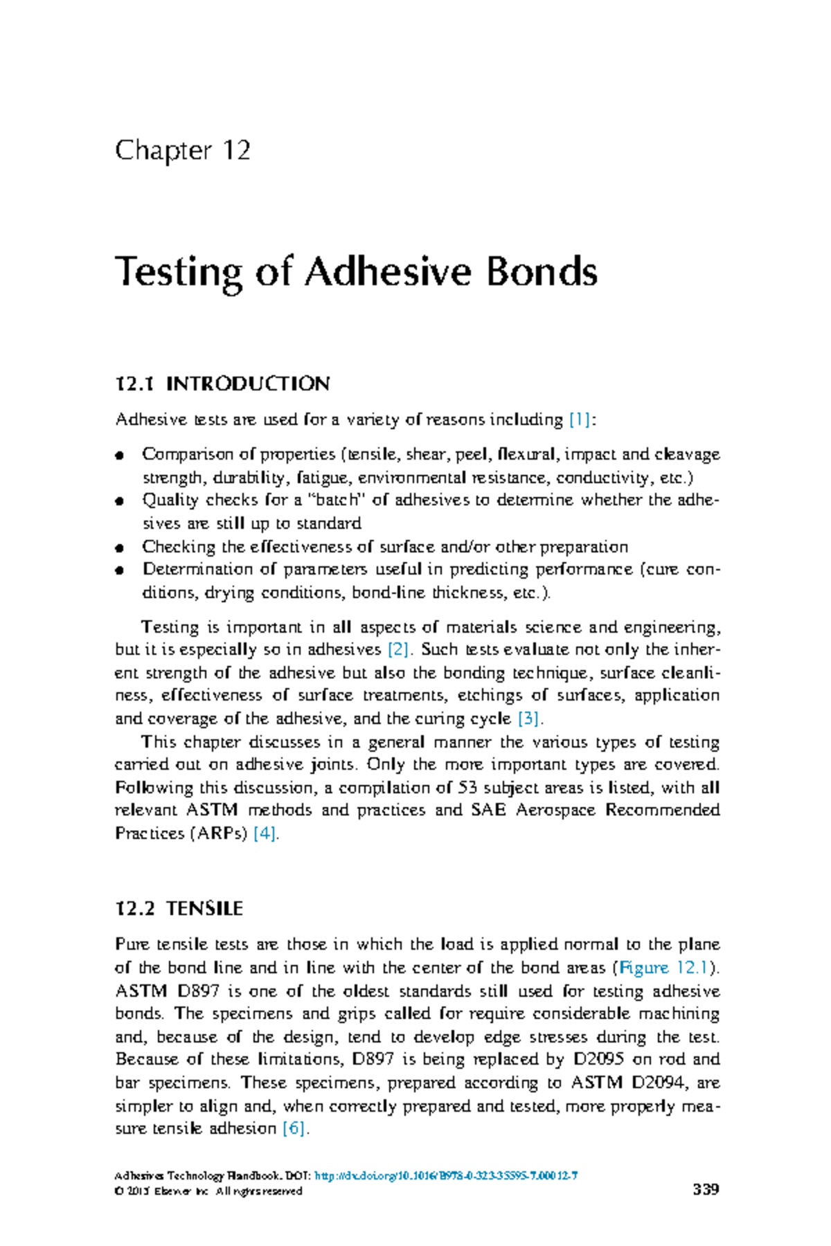 Chapter 12: Testing of Adhesive Bonds - Methods and Standards - Studocu