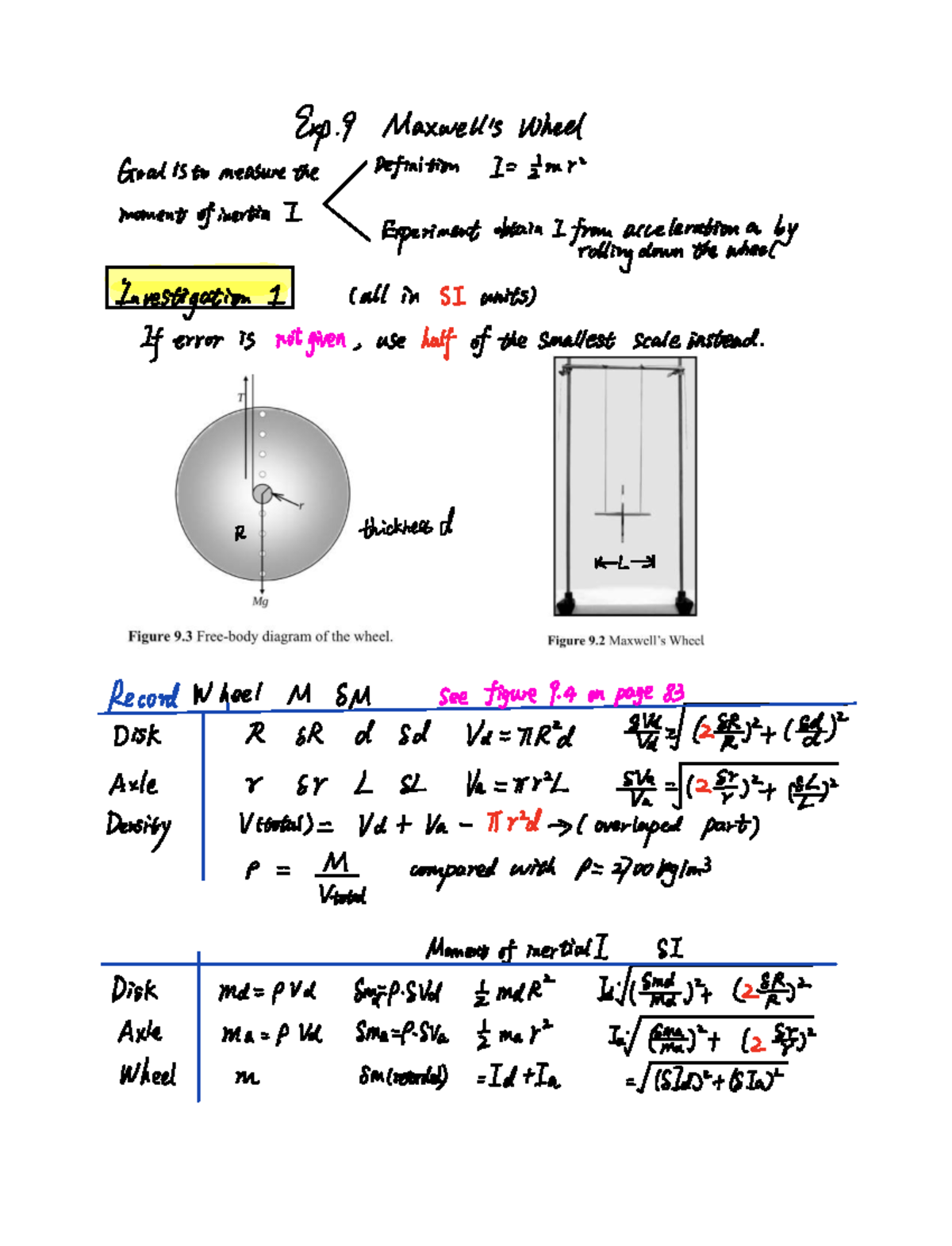 Exp. 9: Investigation of Moment of Inertia Using Maxwell's Wheel - Studocu