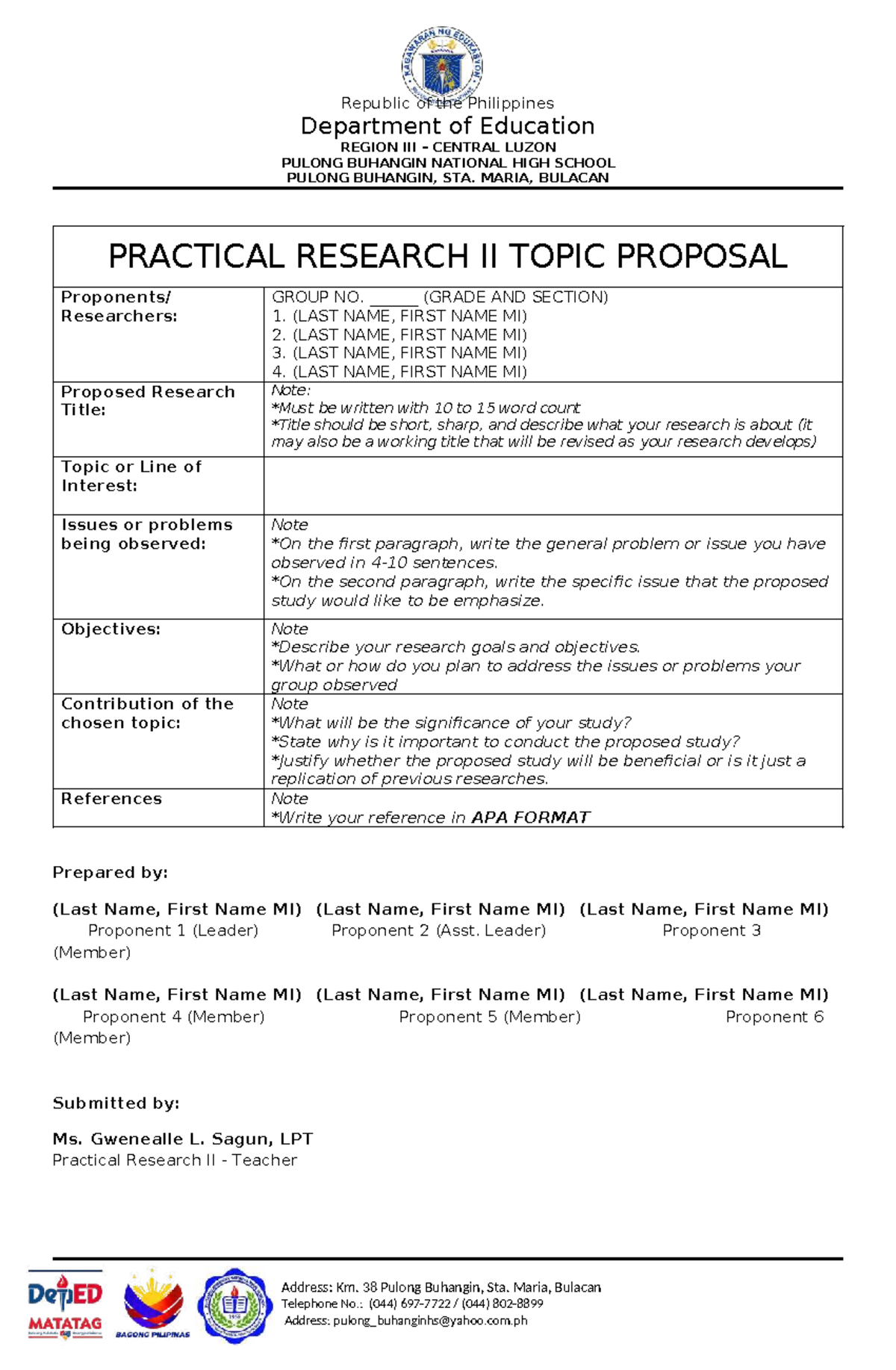 Practical Research II Topic Proposal Guidelines for Students - Studocu
