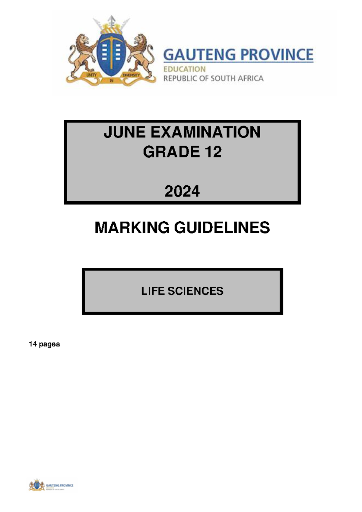 Marking Guidelines for Gr 12 Life Sciences June 2024 Exam (GR12 062 4 ...