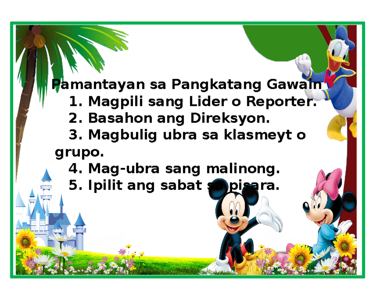 Pamantayan sa Pangkatang Gawain - Kinder lesson plan - Magpili sang ...
