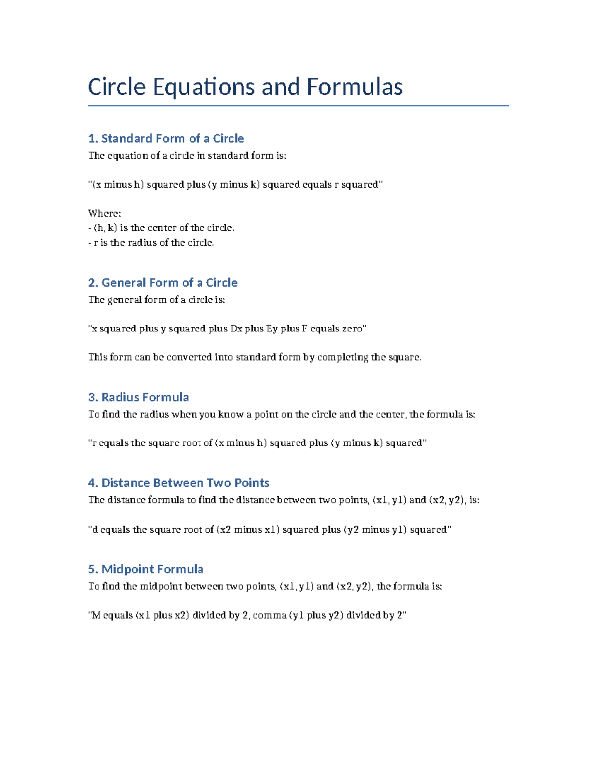 Circle Equations and Formulas - Standard Form of a Circle The equation ...