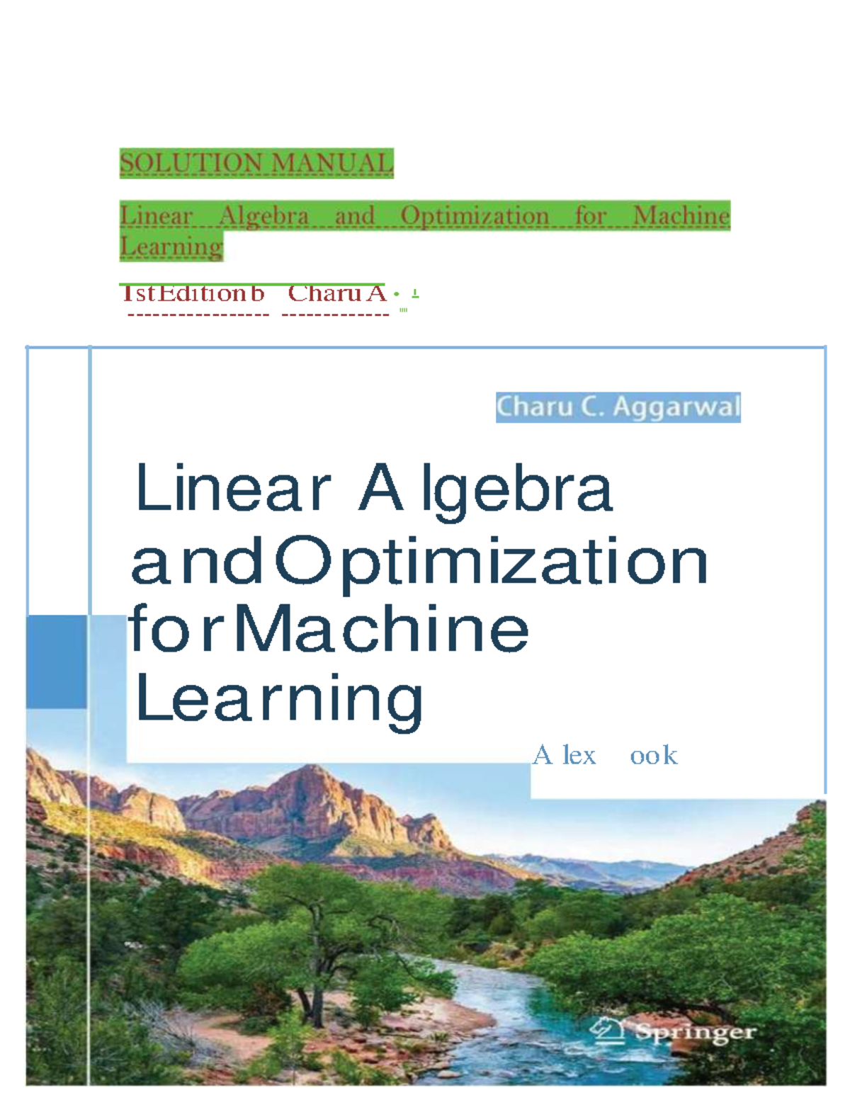 Solution Manual for Linear Algebra & Optimization for ML (1st Ed) - Studocu