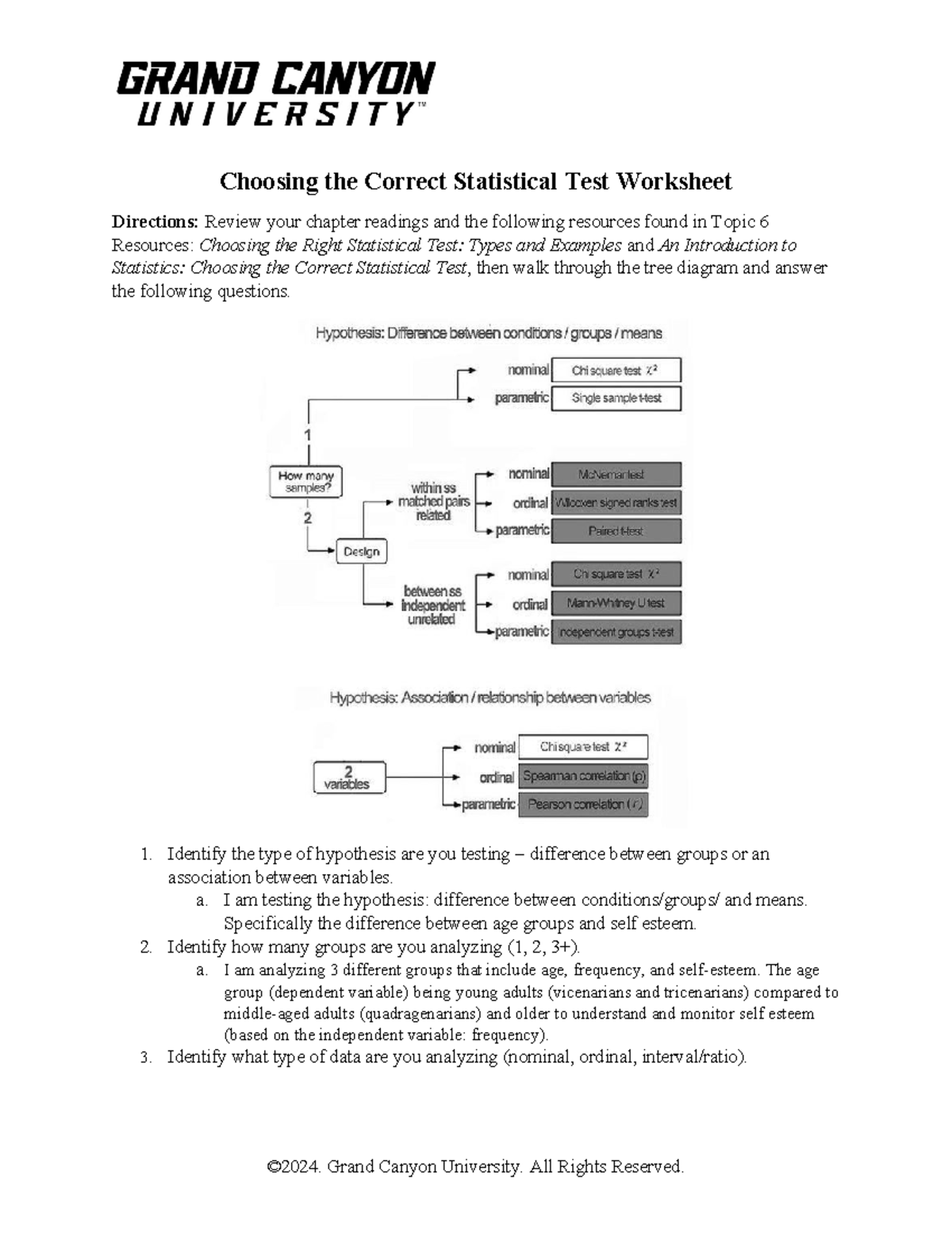 PSY 452 RS T6 Choosing the Right Statistical Test Worksheet - Studocu