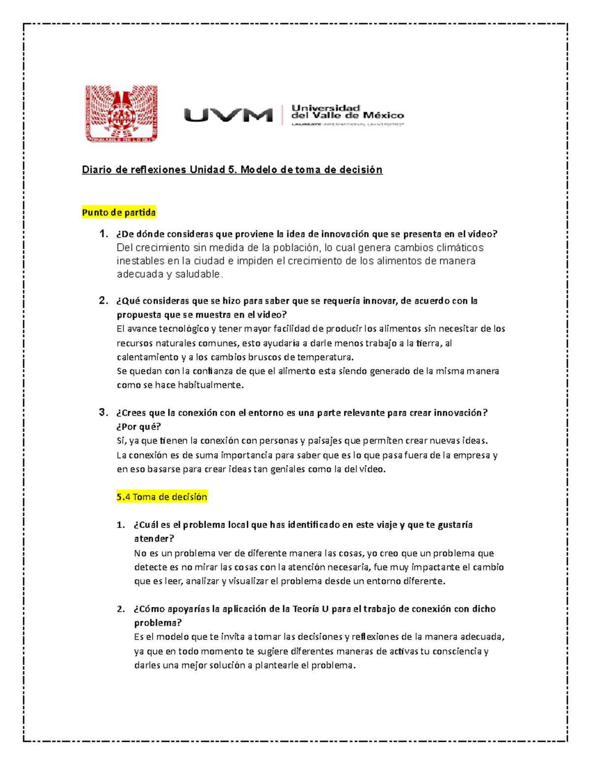 Diario de reflexiones Unidad 5. Modelo de toma de decisión - Diario de reflexiones Unidad 5 ...