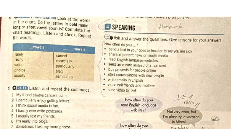 Speaking and write. Unit 1 - Pronunciation Look at the words rocus 10 ...