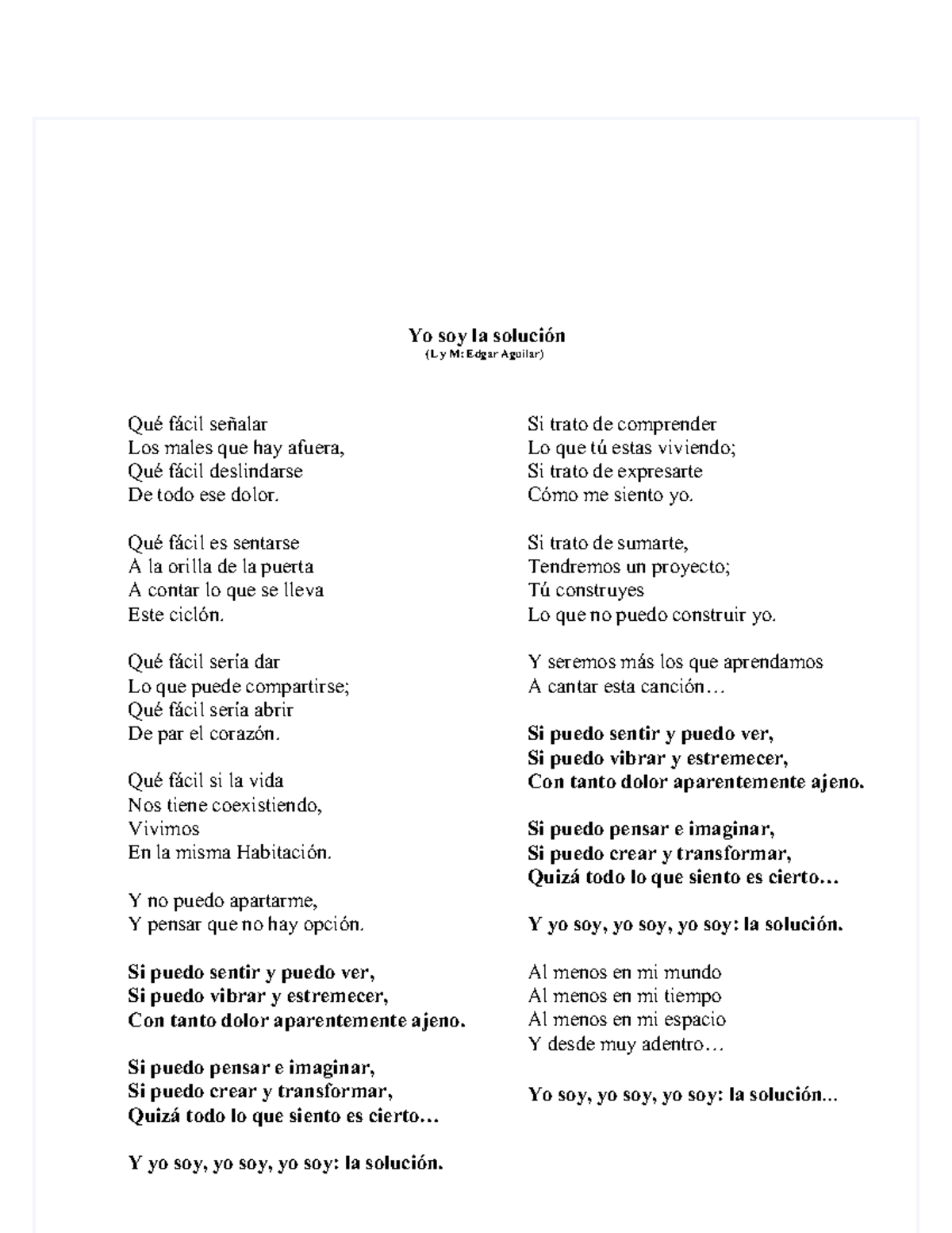 Poema "Yo Soy La Solución" - Análisis y Reflexión - Studocu
