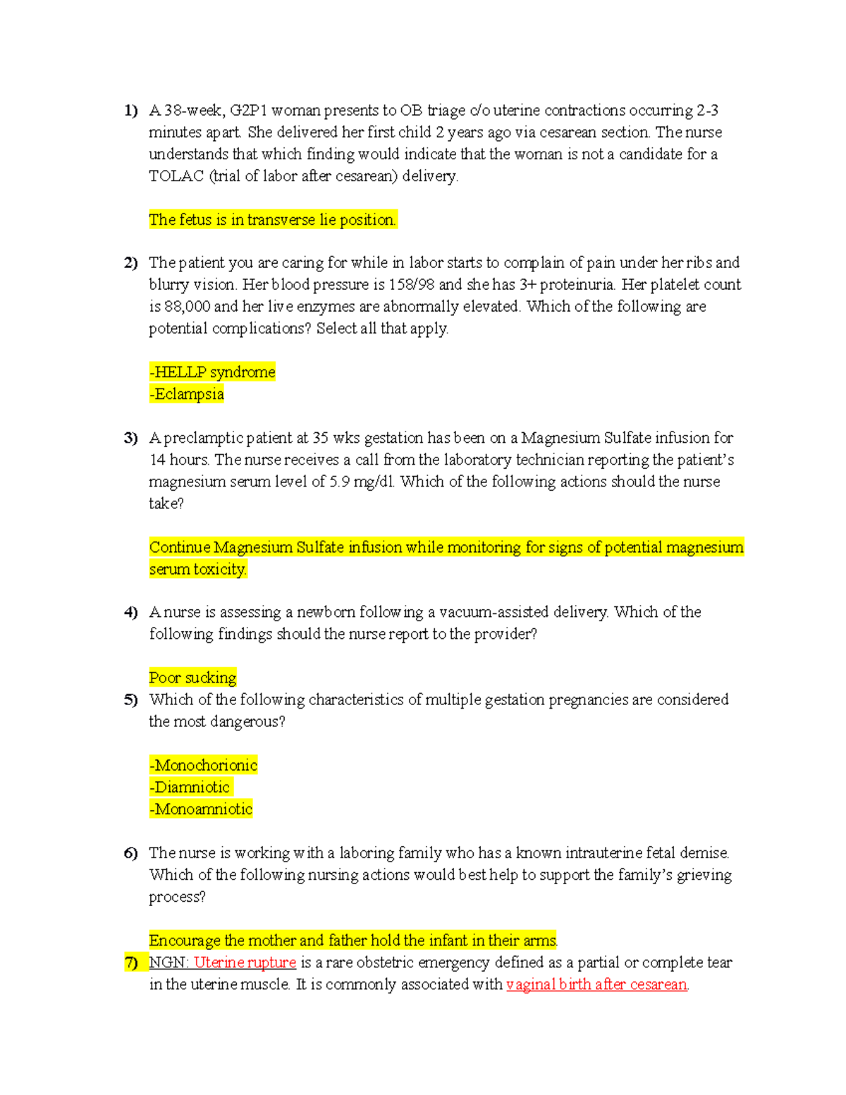 OB Q5 Study Material: Key Concepts for Labor & Delivery Complications - Studocu