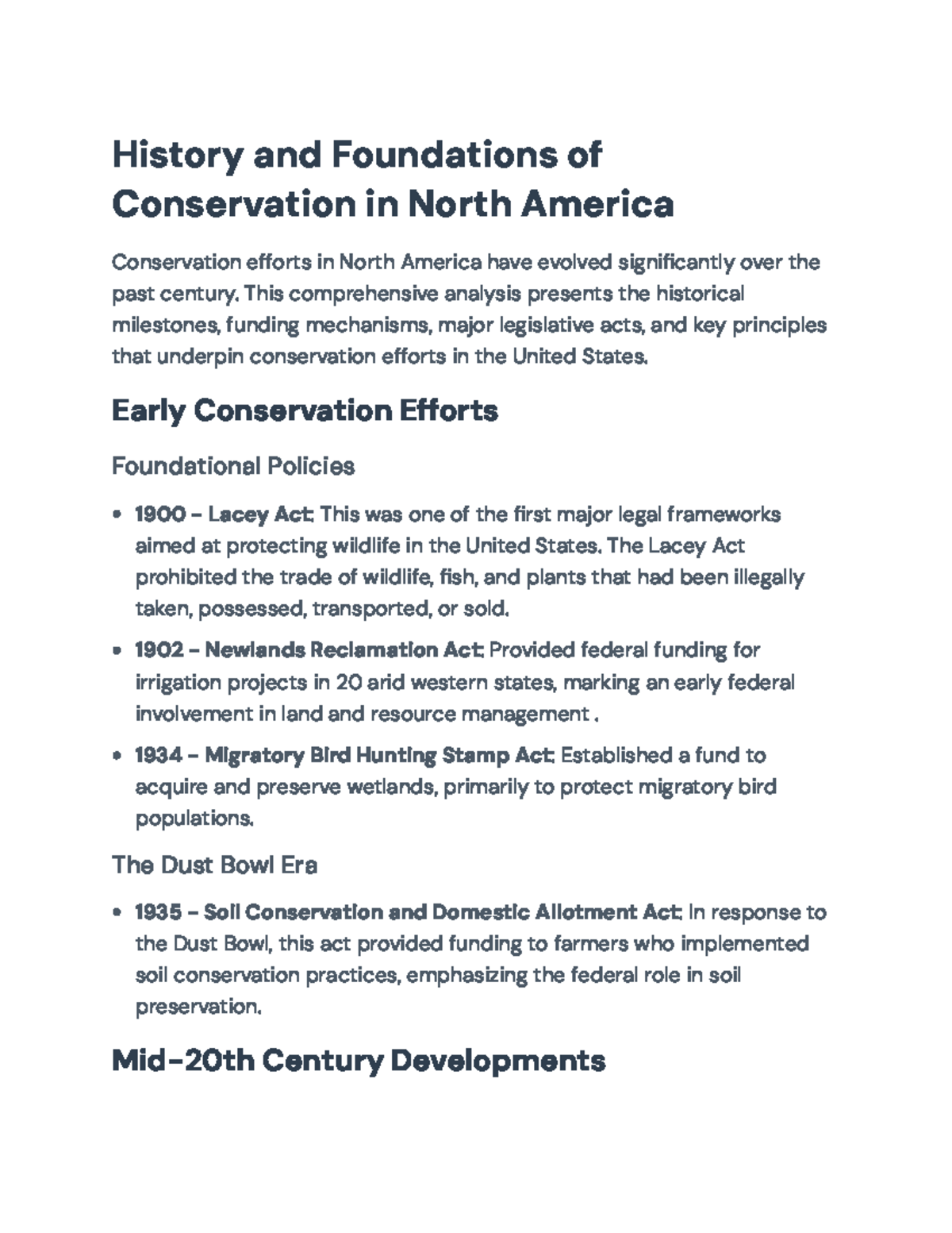 History and Foundations of Conservation in North America: Key ...