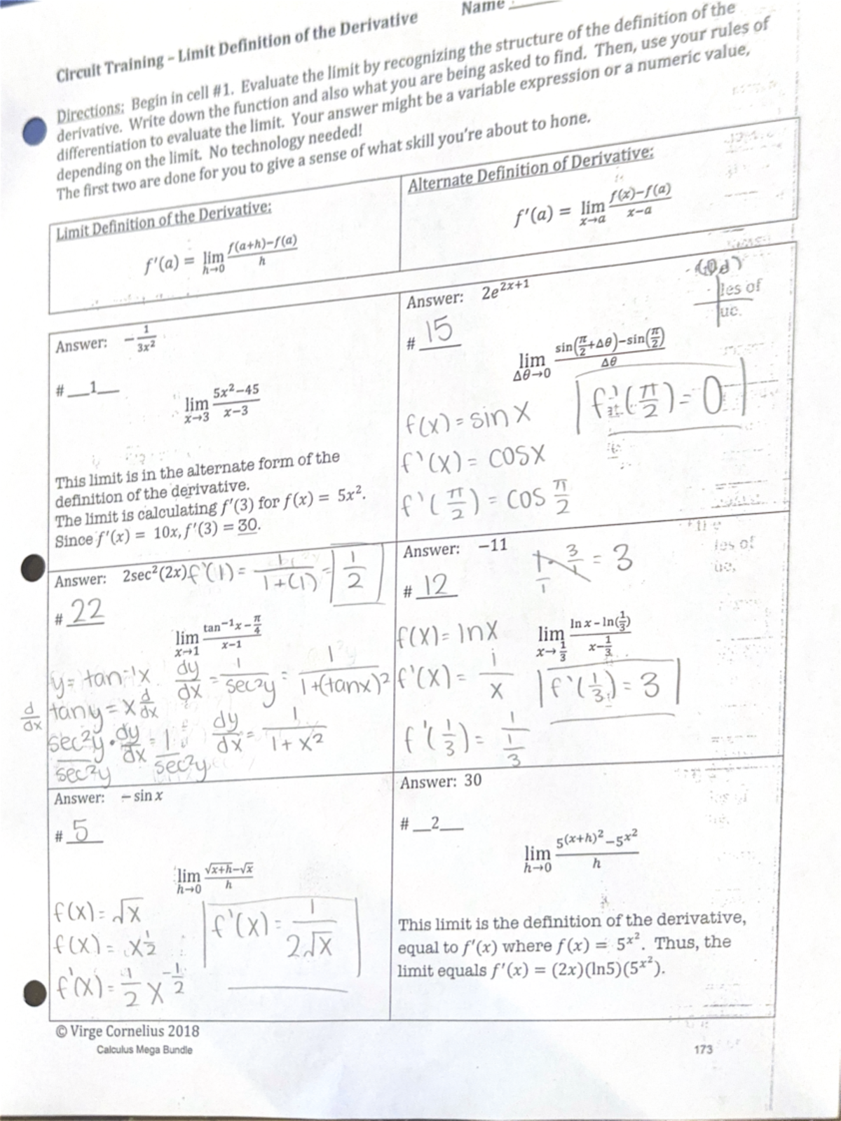 Circuit Training - Limit Definition of the Derivative (Calc 101) - Studocu