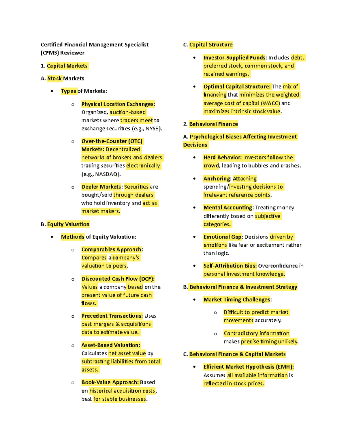 CFMS Certified Financial Management Specialist Study Guide - Studocu