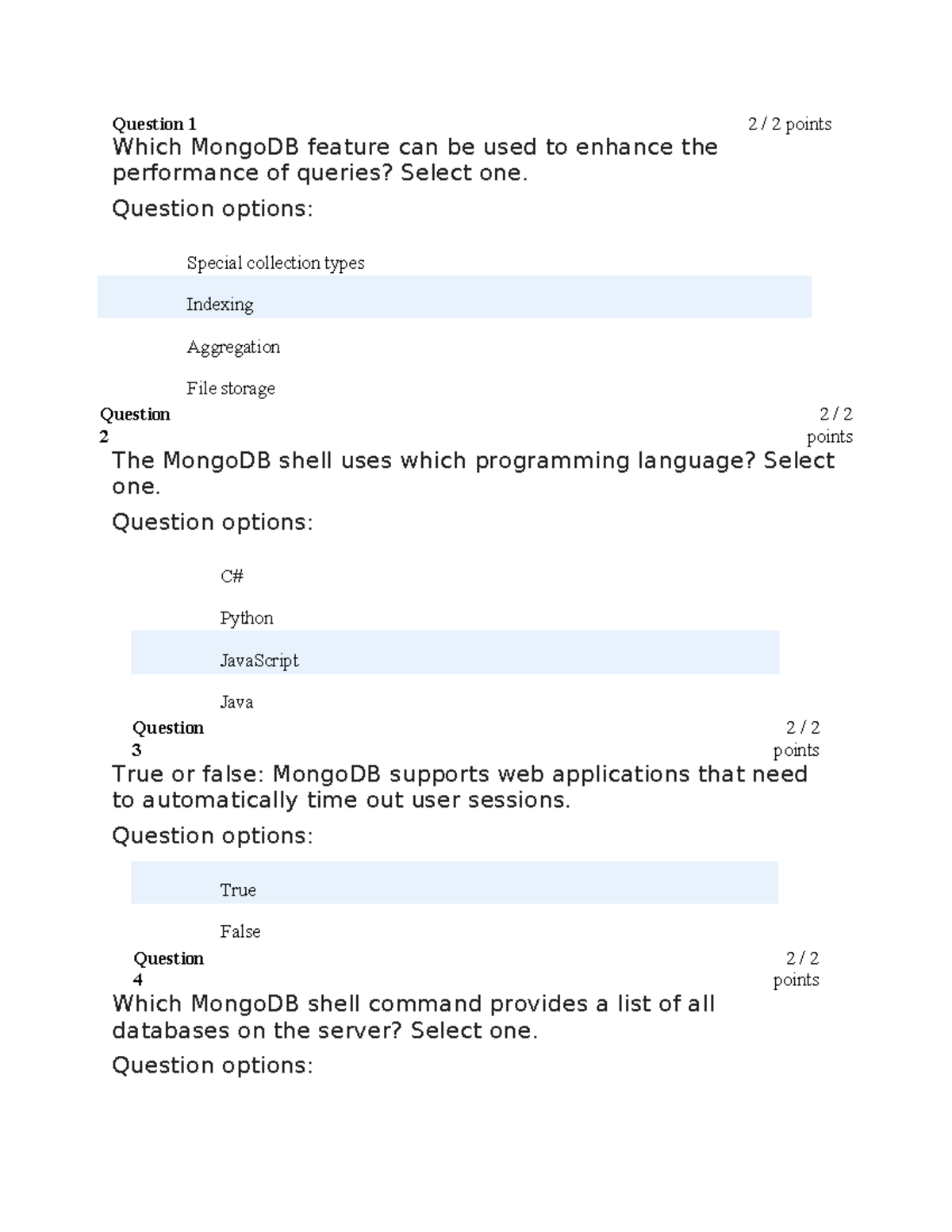 Fundamentals of MongoDB Quiz 1 - Q&A Guide - Studocu