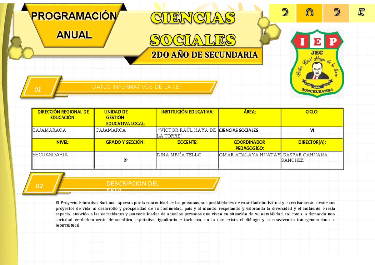 Programación Anual 2º CCSS 2025 - 02 DESCRIPCION DEL AREA PROGRAMACIÓN ANUAL 2DO AÑO DE ...