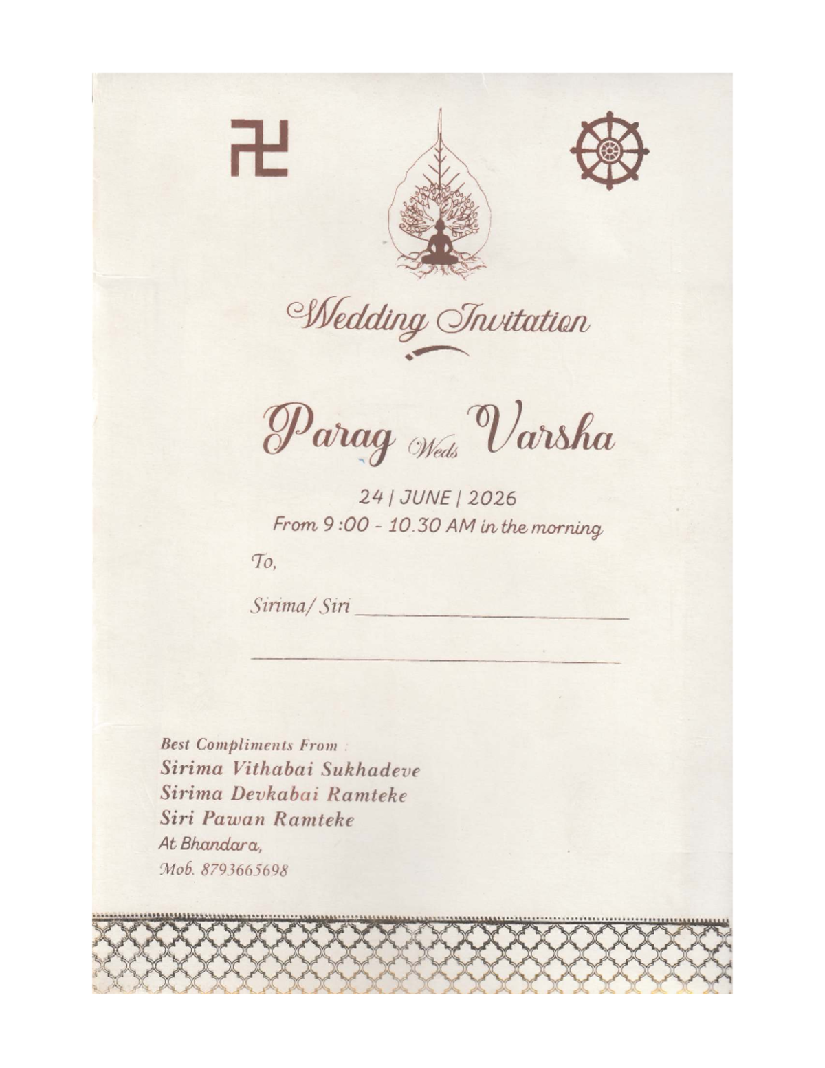 Wedding Invitation: Parag Weds Varsha - 24 June 2026 - Studocu